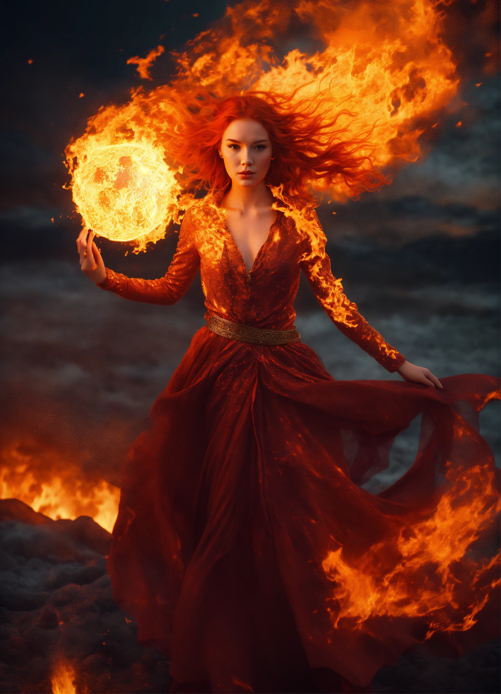 Lexica - A woman made out of fire and she has hair made of flames, dark ...