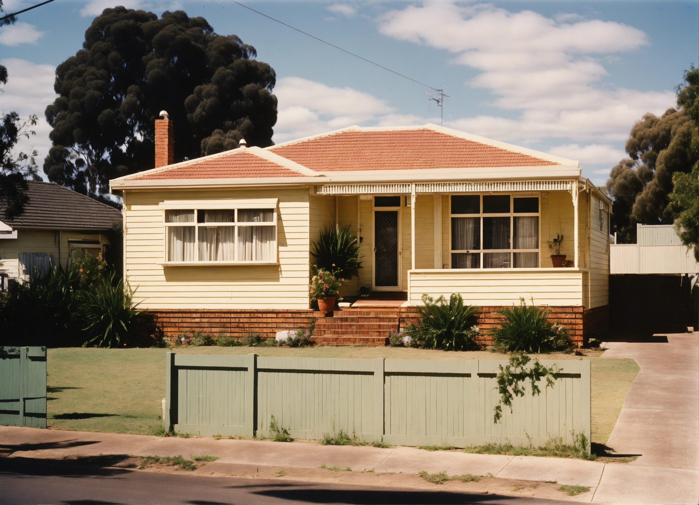Lexica - A photograph of a retro suburban weatherboard home in ...