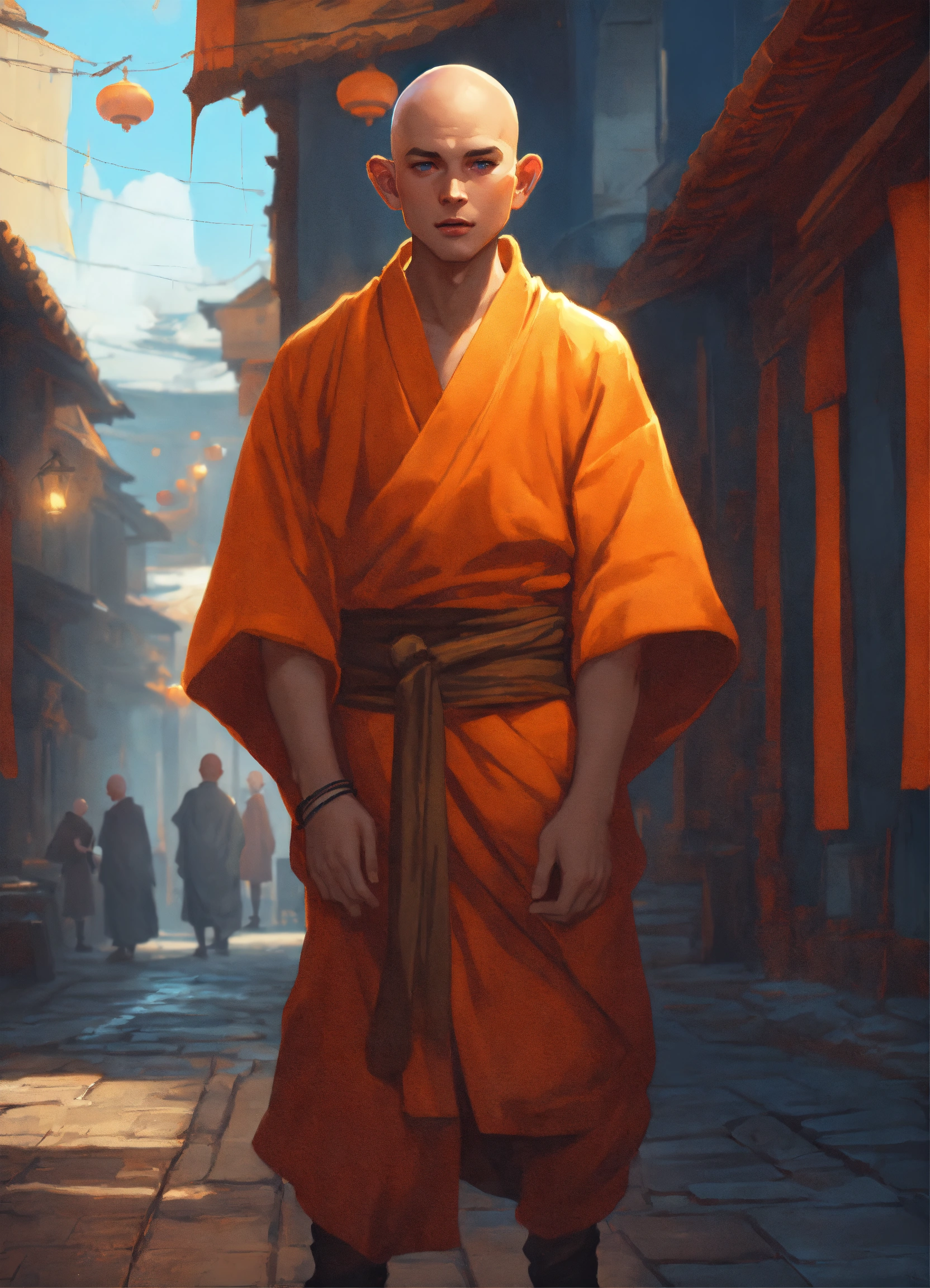 Lexica - Detailed skinny male halfling with bald head and top knot on ...