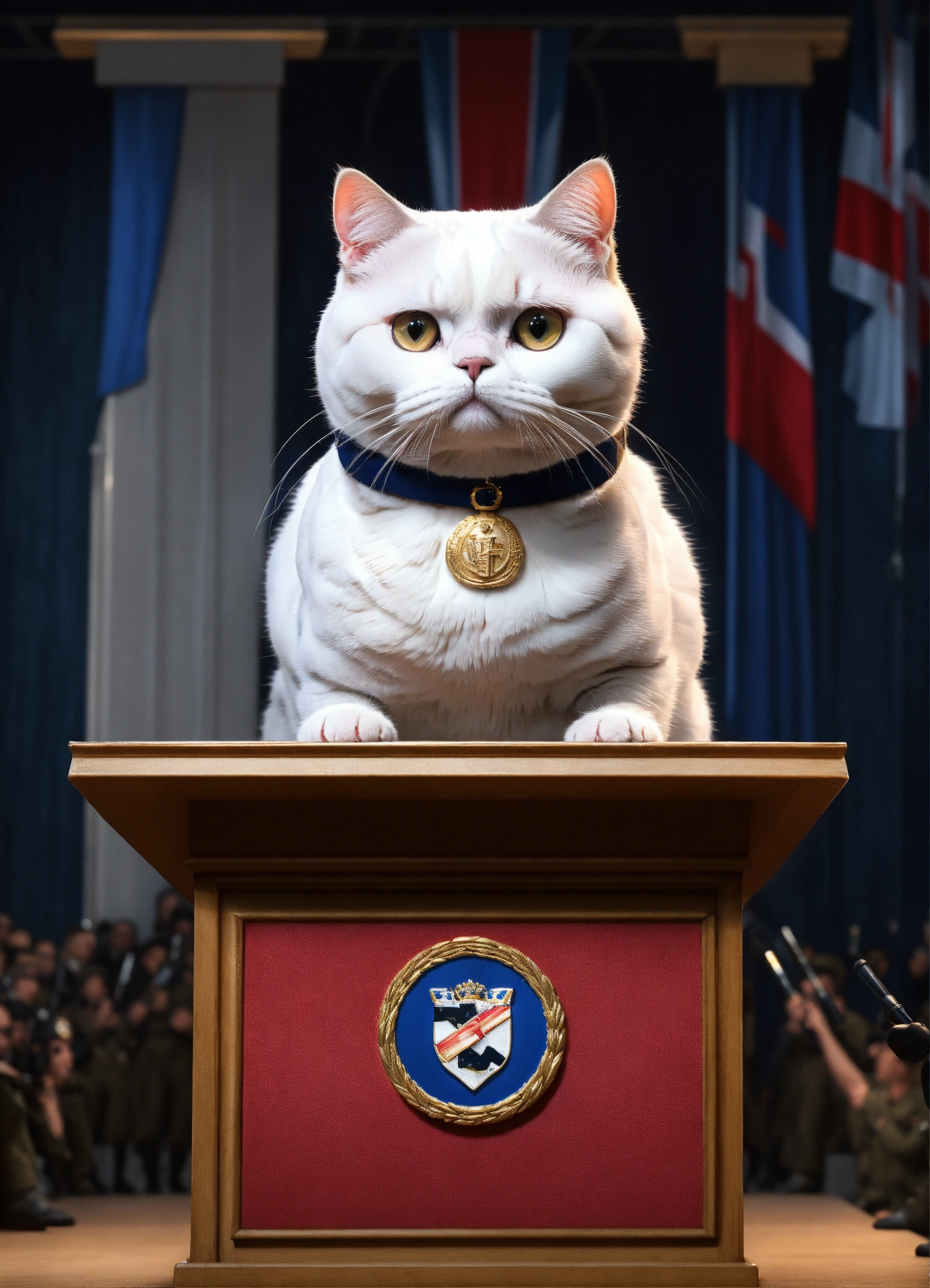 Lexica - A white british shorthair cat wearing giving a fascist WWII ...