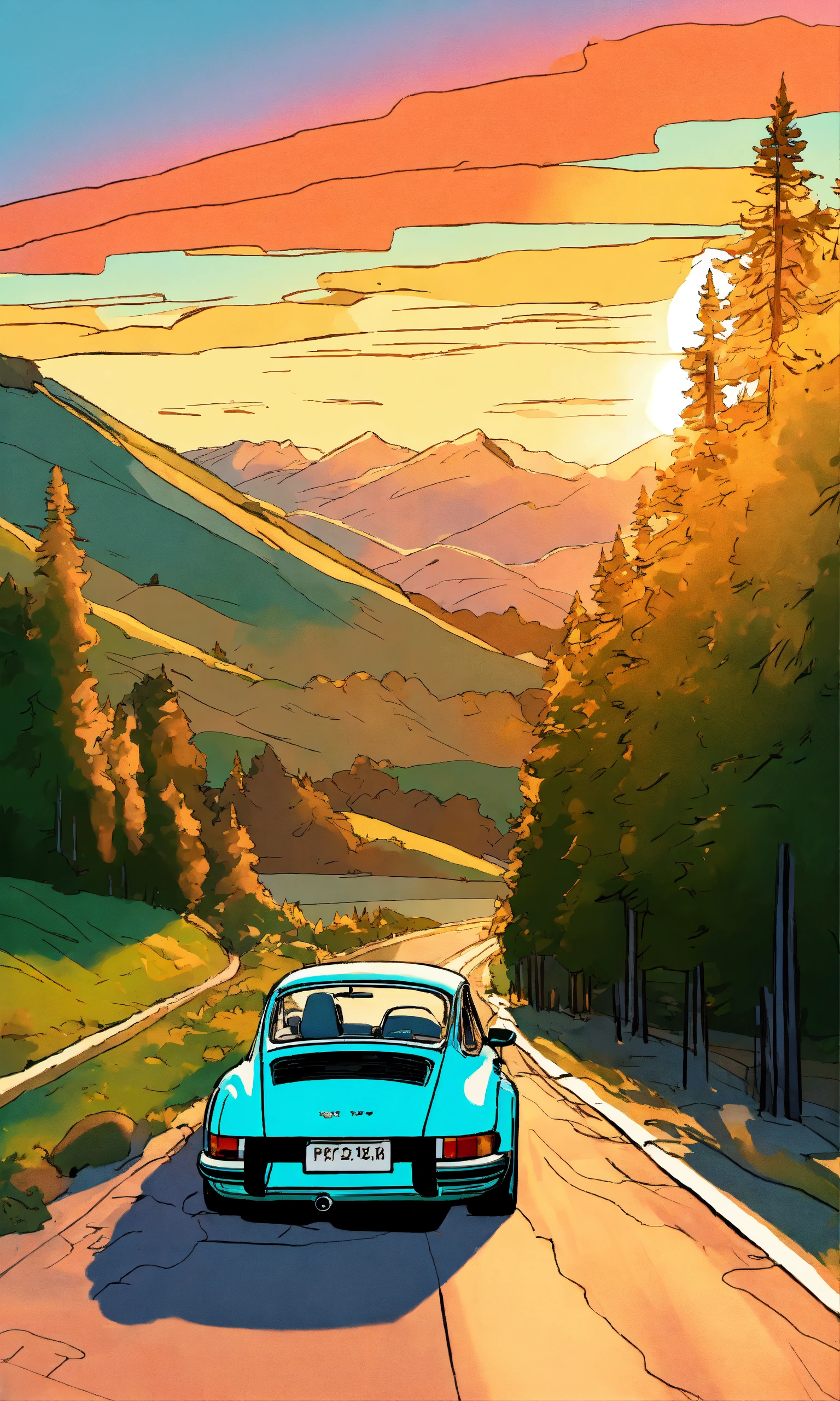 Lexica - A porsche far away driving down a mountain windy road. Car ...
