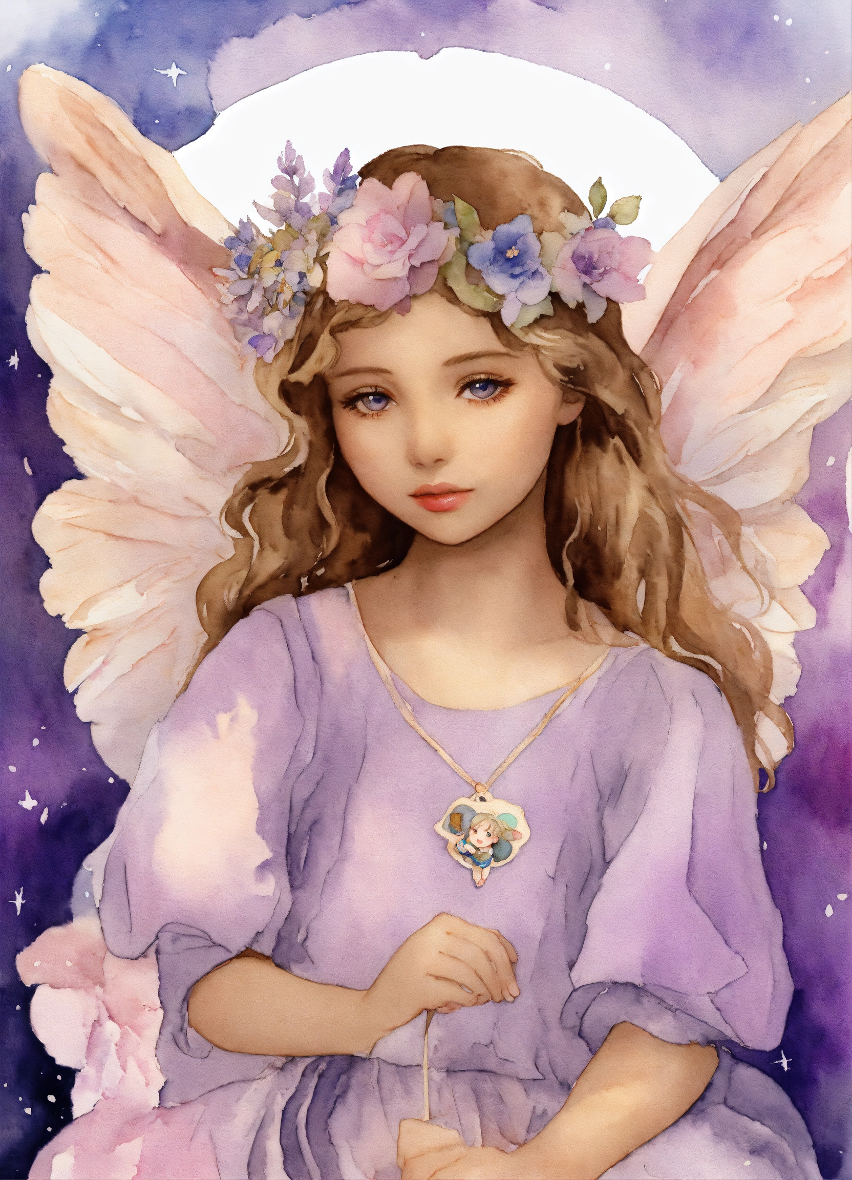 Lexica - Whimsical pale pastel purple Angel Girl, Watercolor Clipart ...