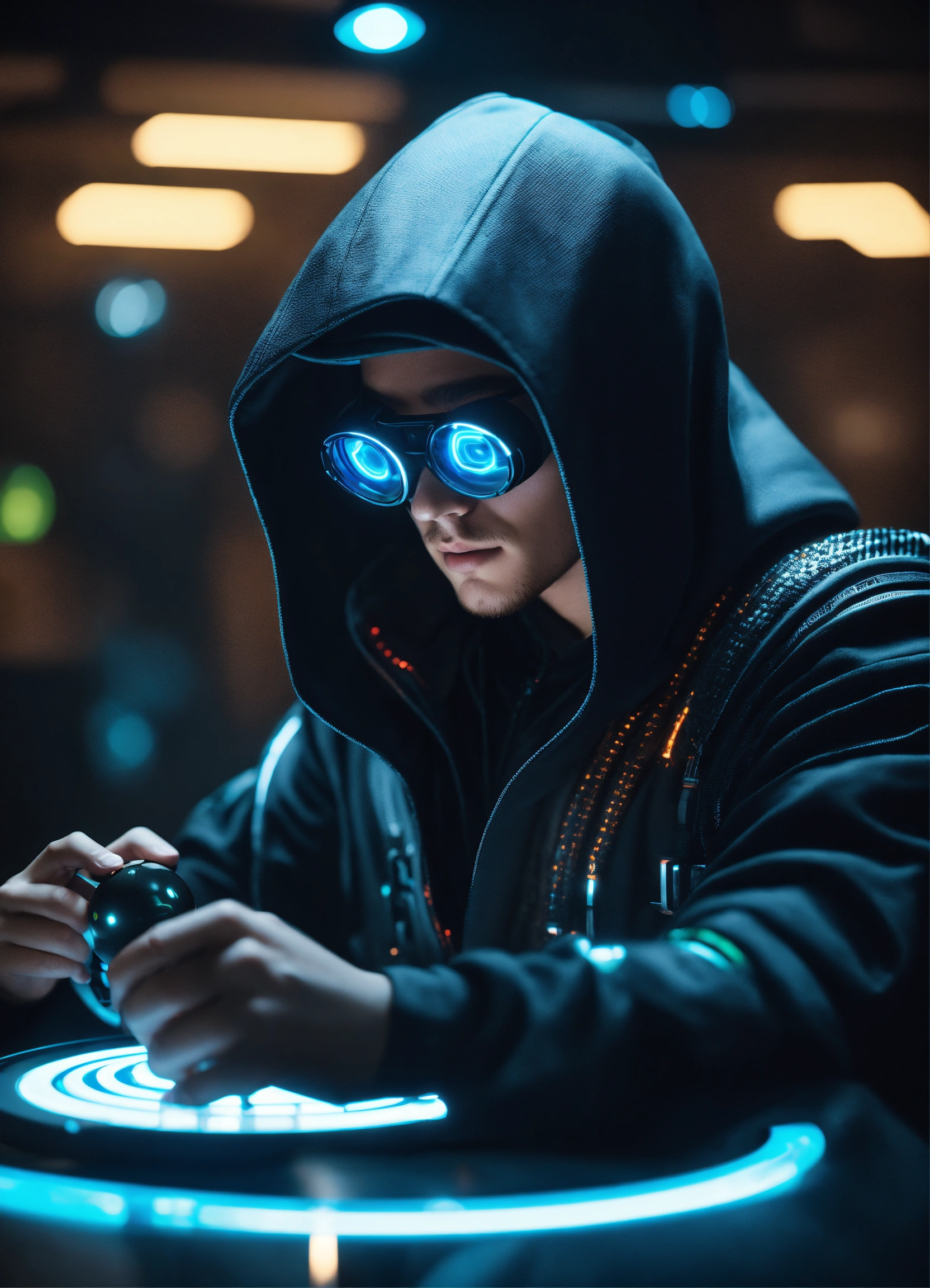 Lexica - Nerdy 25 year old male cyborg hacker wearing futuristic ...