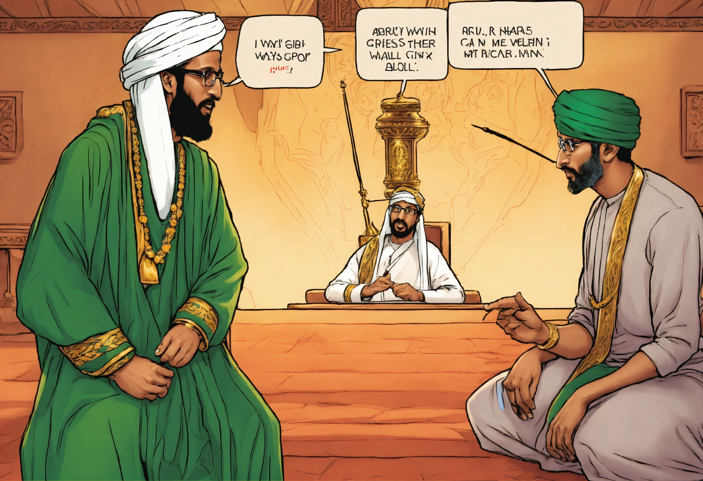 Lexica - Sundar Pichai comic strip of Arab king is arguing with green ...