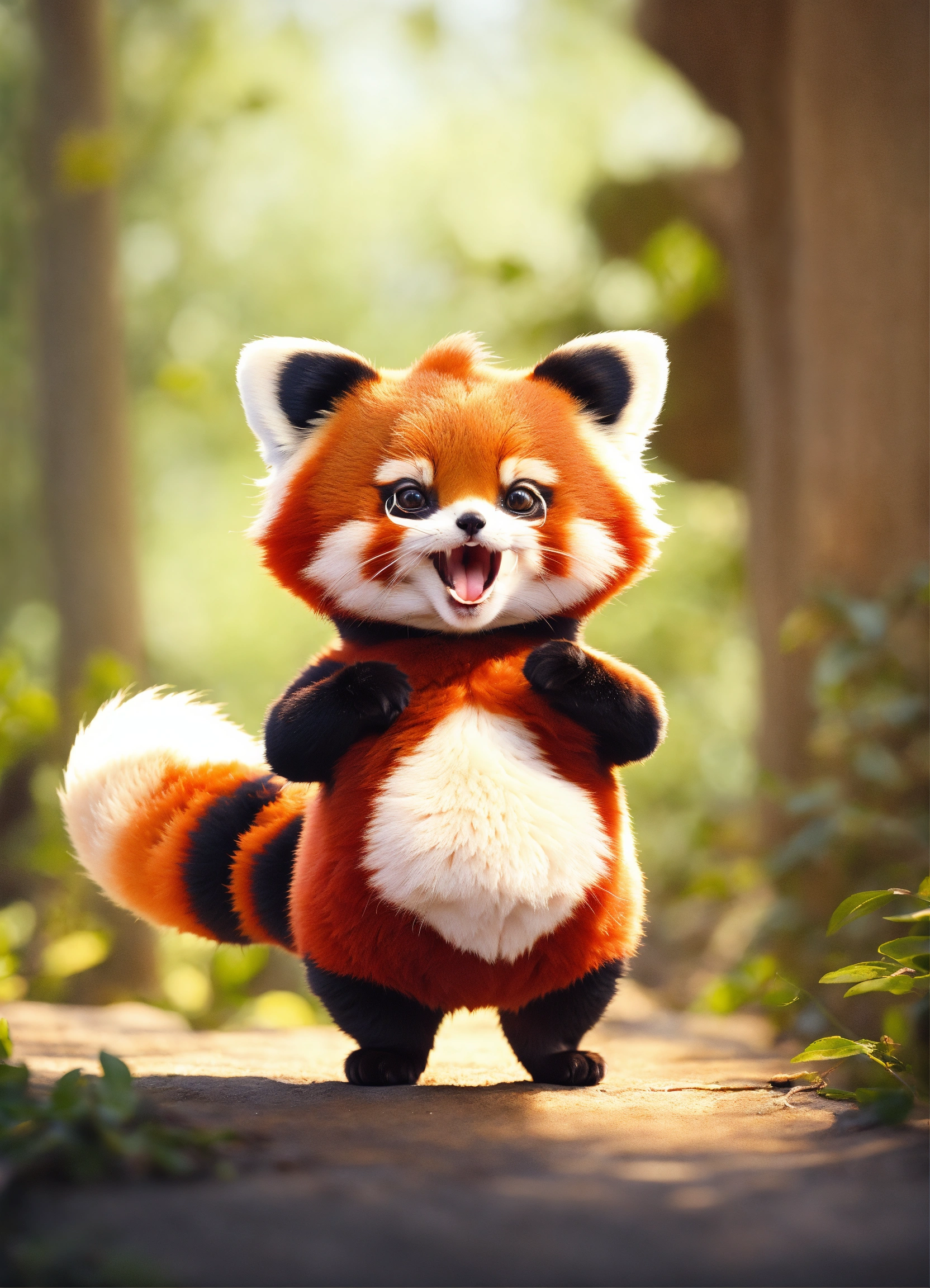 Lexica - Cute small humanoid red panda cat, yawning