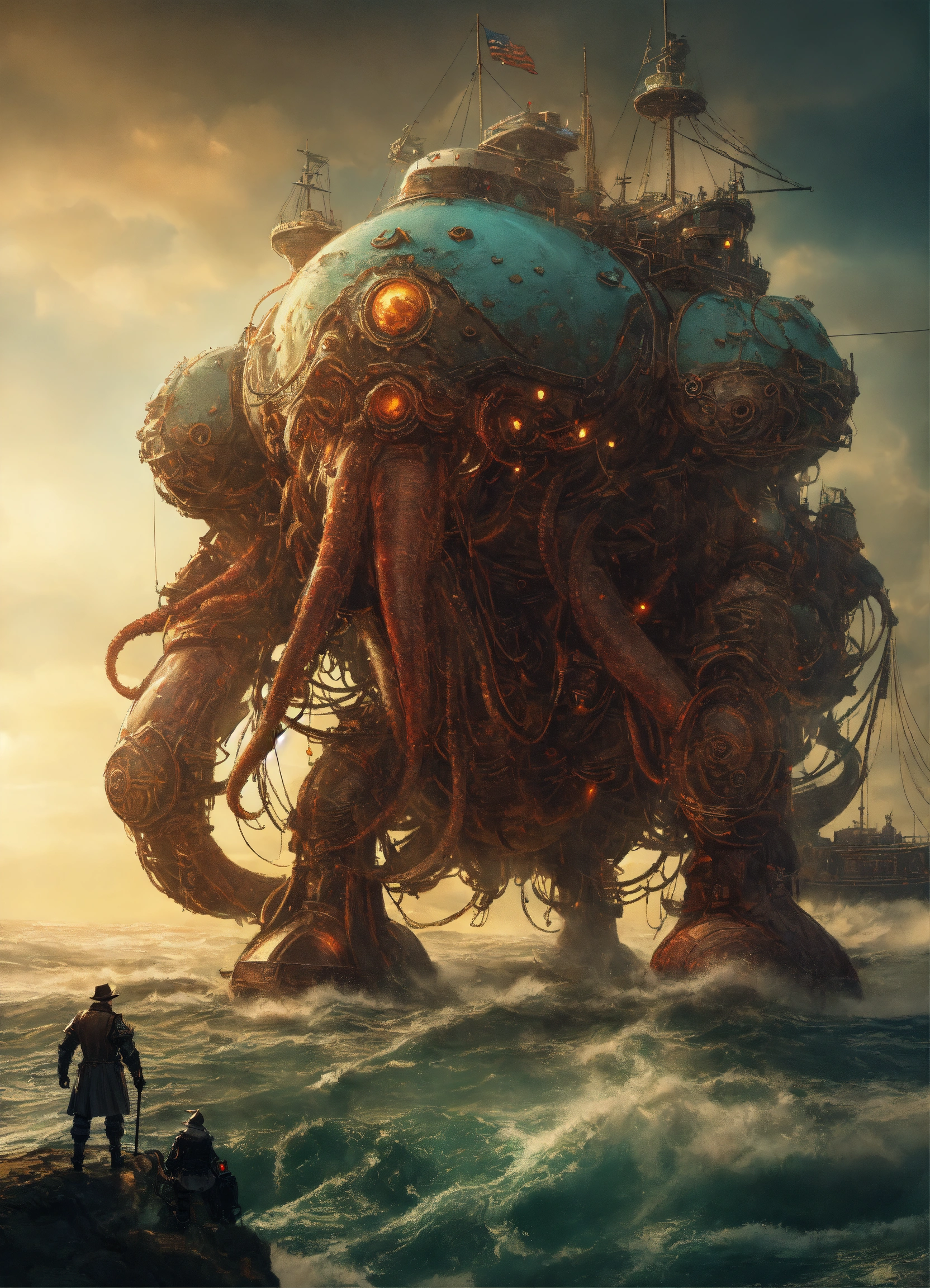 Lexica - An artwork of an enormous cyborg creature, in the style of ...