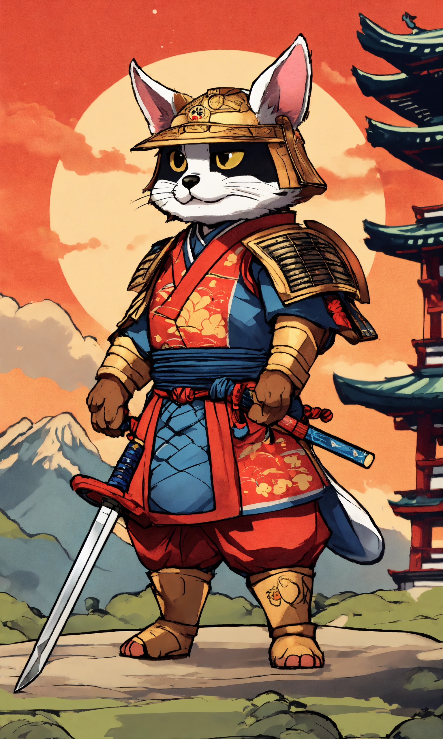 Lexica - A cartoon dog with a samurai helmet and a sword, japanese ...