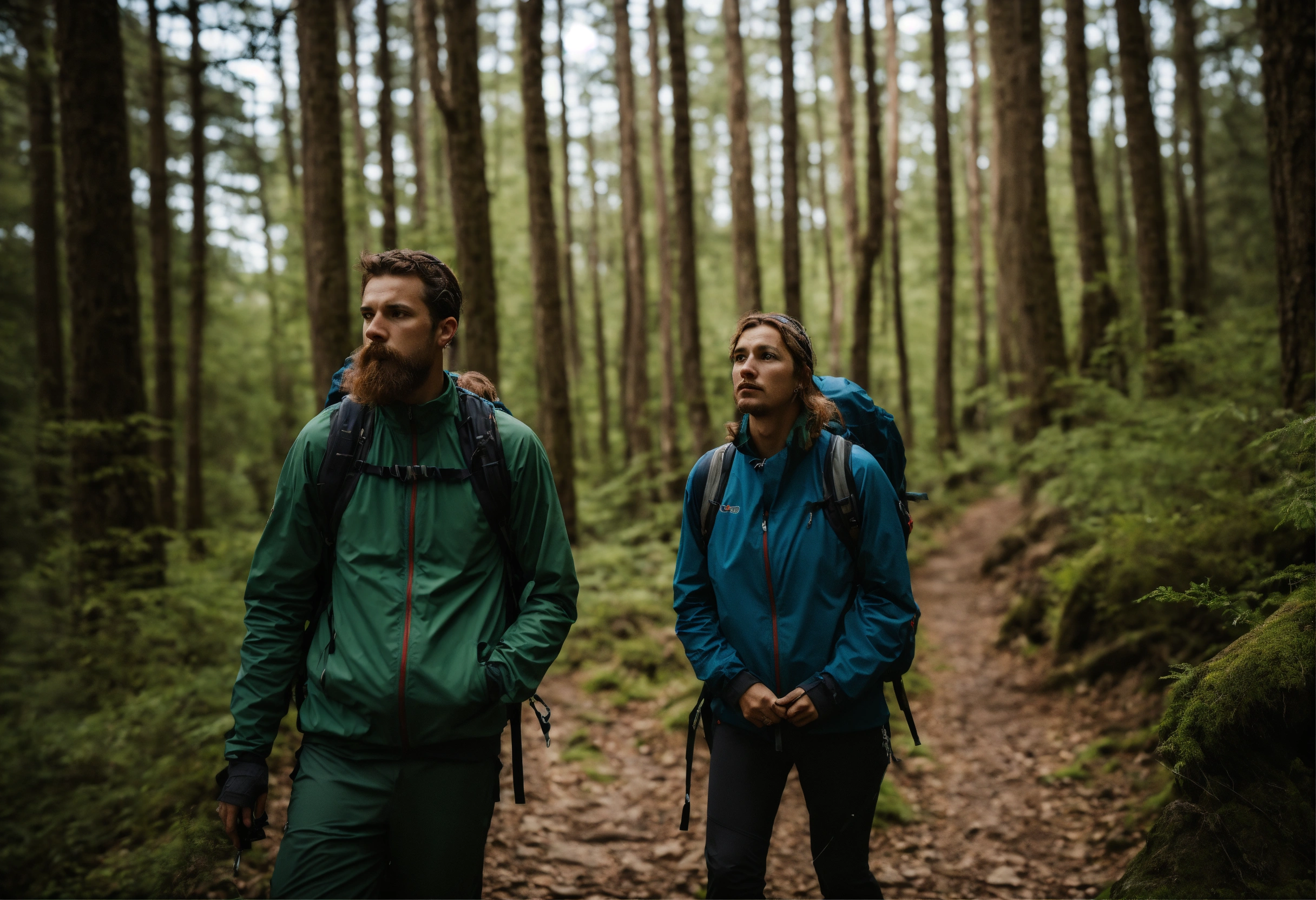 Lexica - 2 scared hikers in the woods portraits
