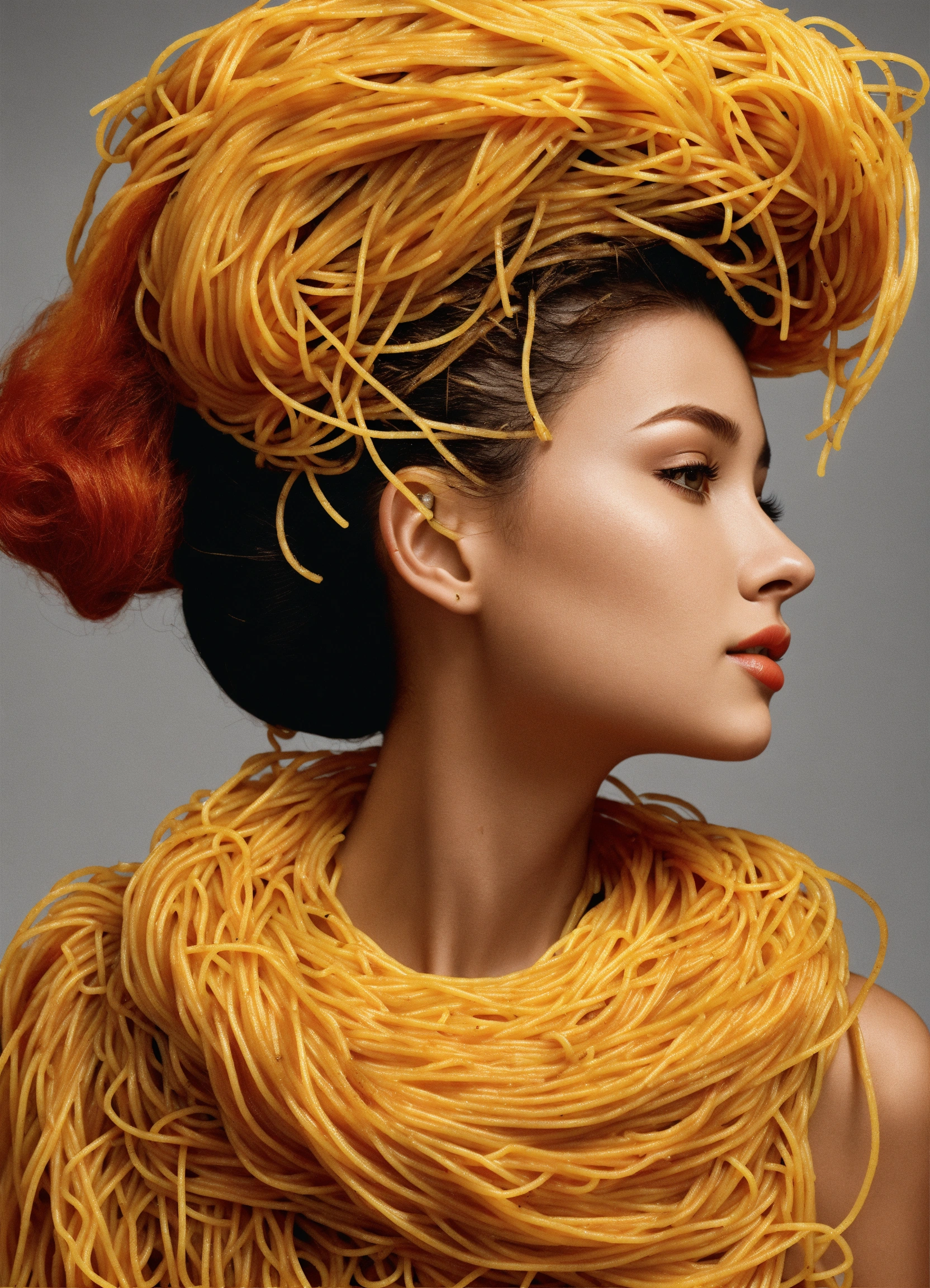 Lexica - Woman with spaghetti hair, cover of vogue