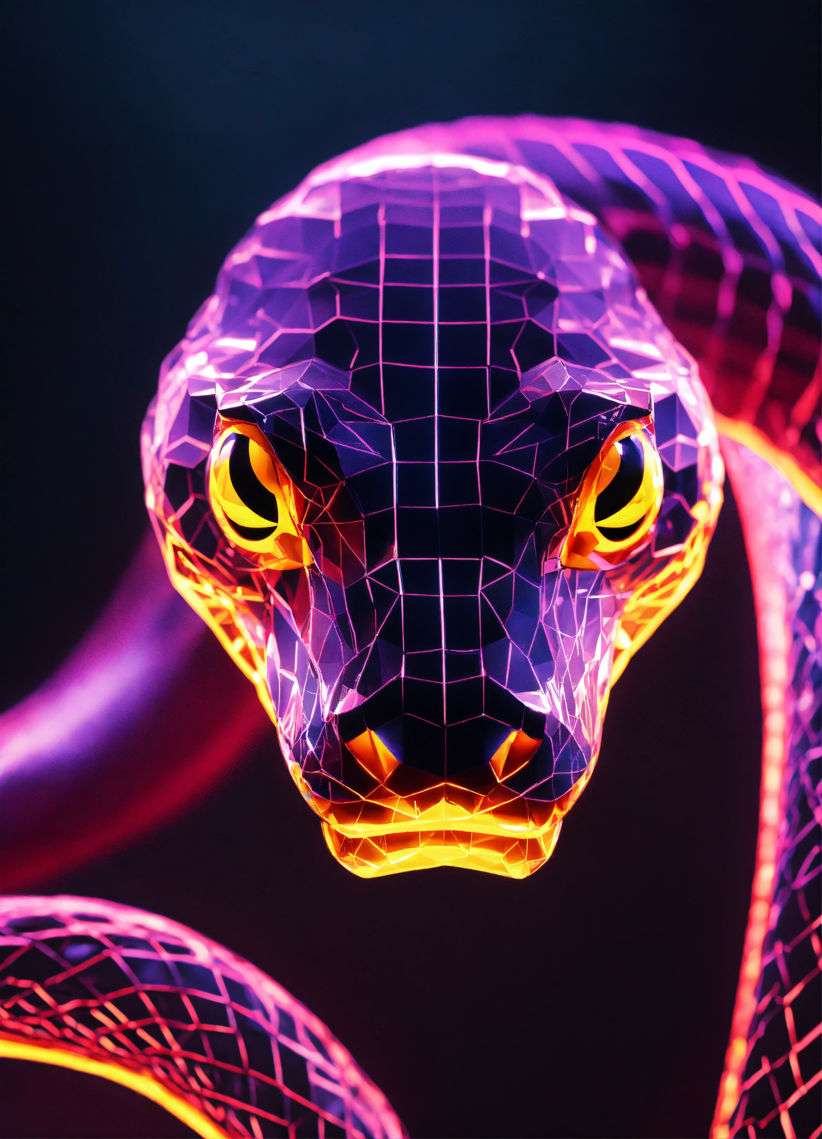 Lexica - Digital wire neon Frame snake biting semi transparent polygon ...