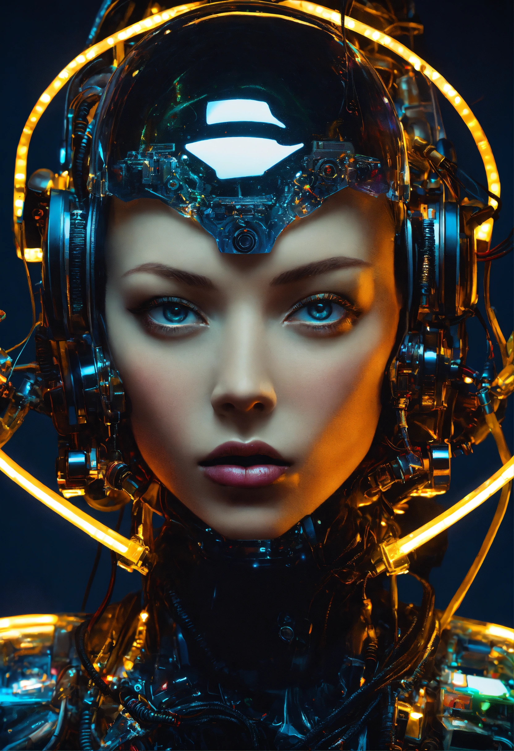 Lexica - Portrait Photography, in front of a black wall, a cyborg ...