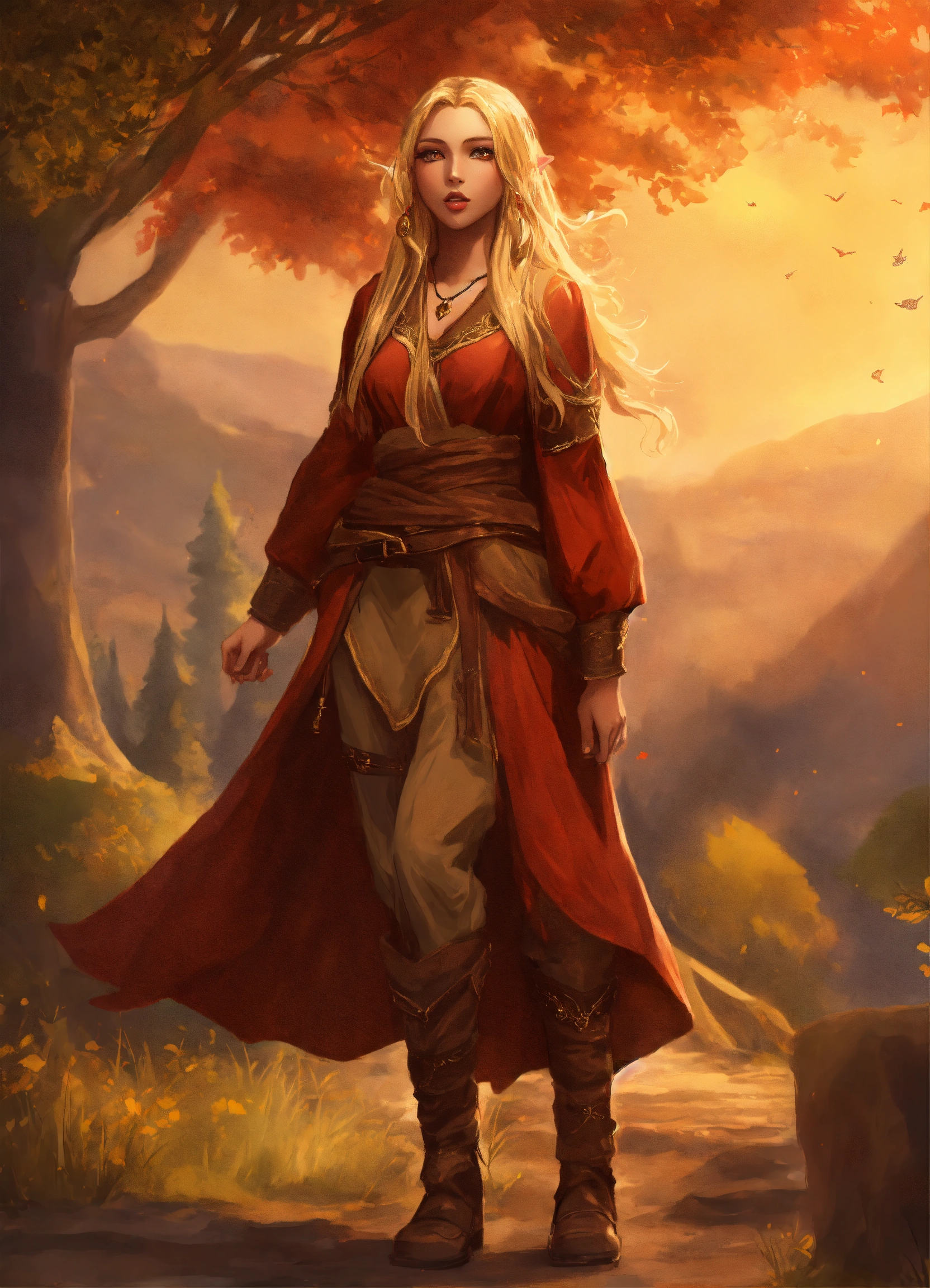 Lexica - Young elven woman wearing brown and red peasant clothes, long ...