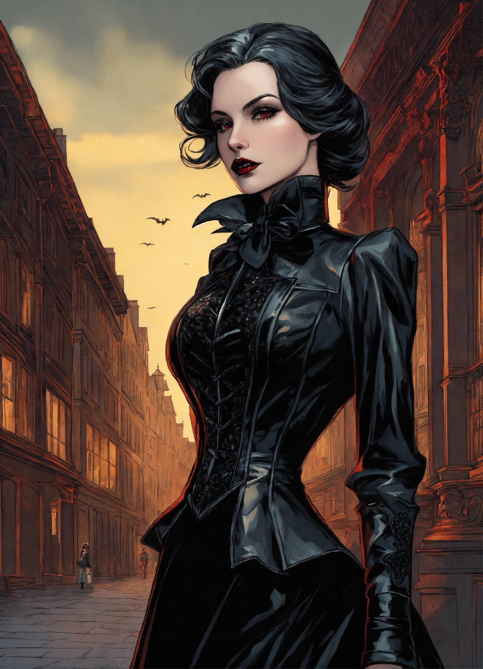 Lexica - Graphic novel art, stunning female vampire model, strict black ...