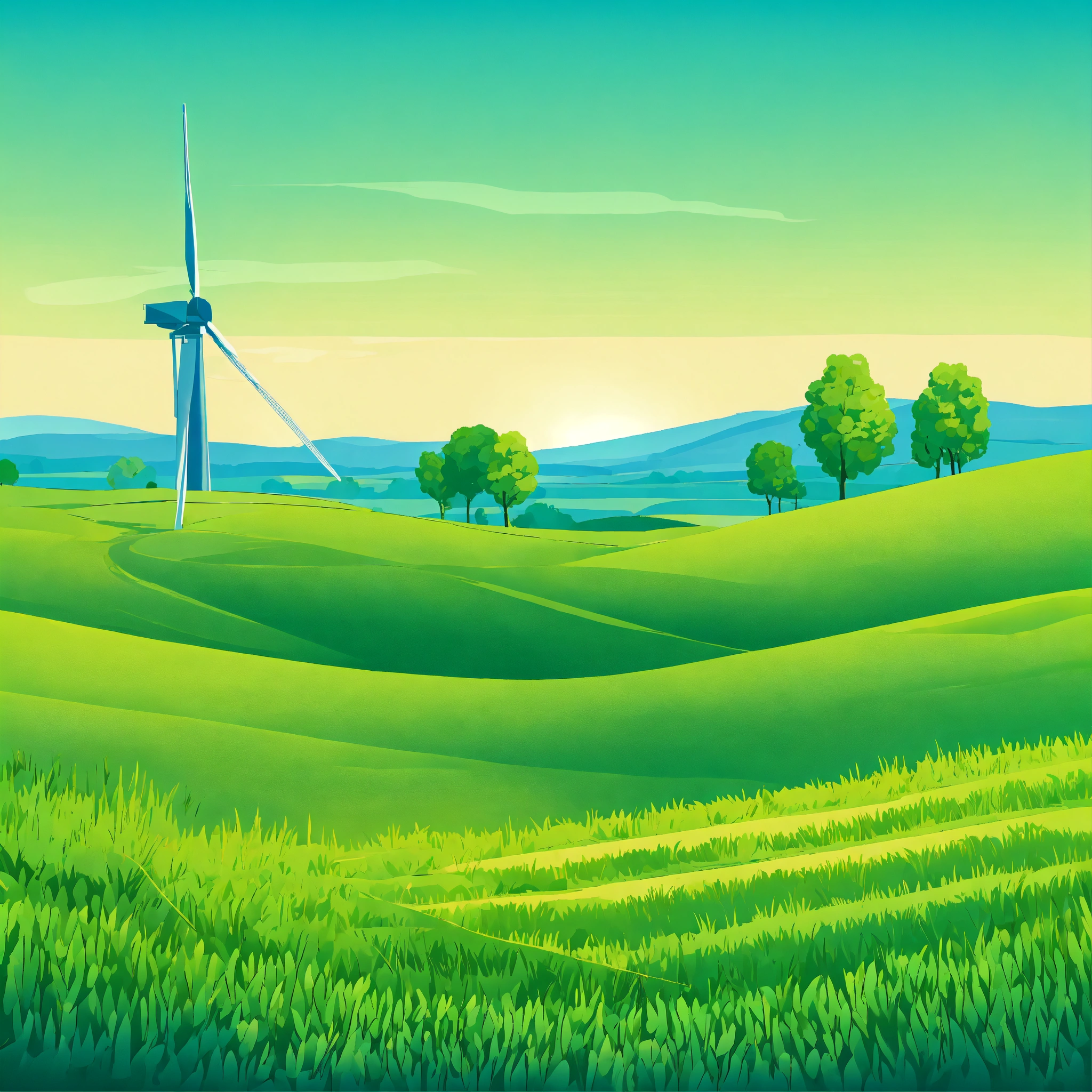 Lexica - Vector gradient background of a green field with a windmill in ...