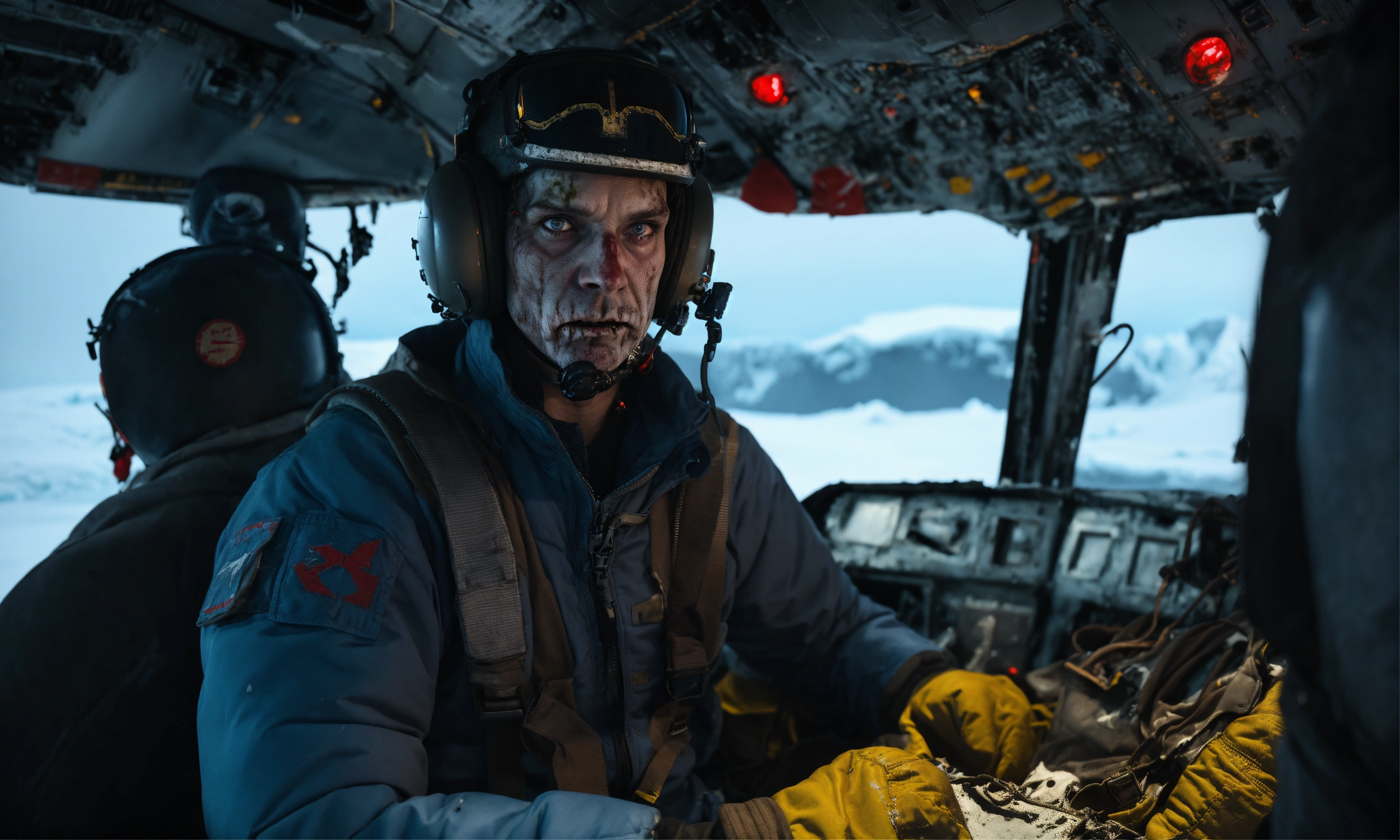 Lexica - Scary zombie-pilot sitting near crashed plane in Antarctica ...