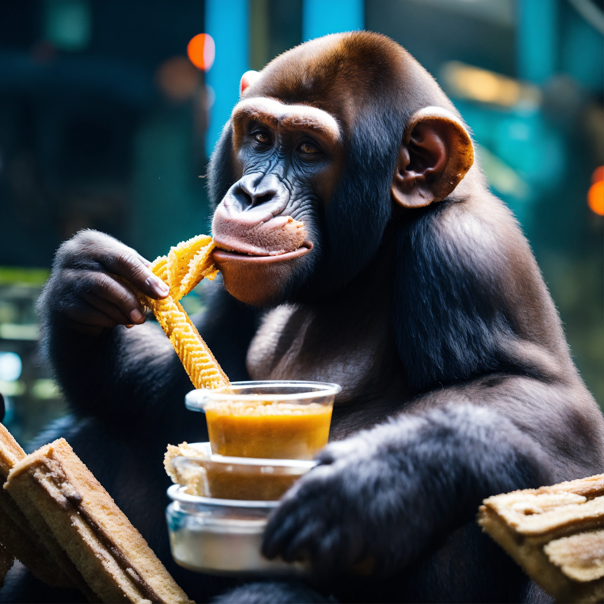 Lexica - Futuristic ape eating churros