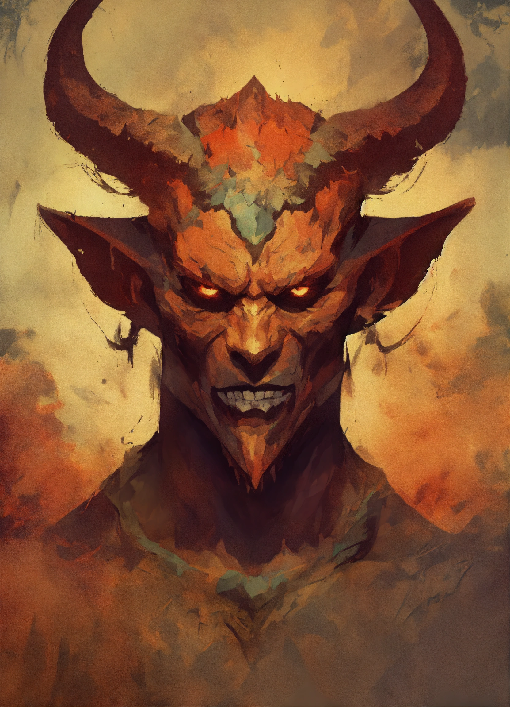 Lexica - Demon portrait, texture painting, texture vector illustration ...