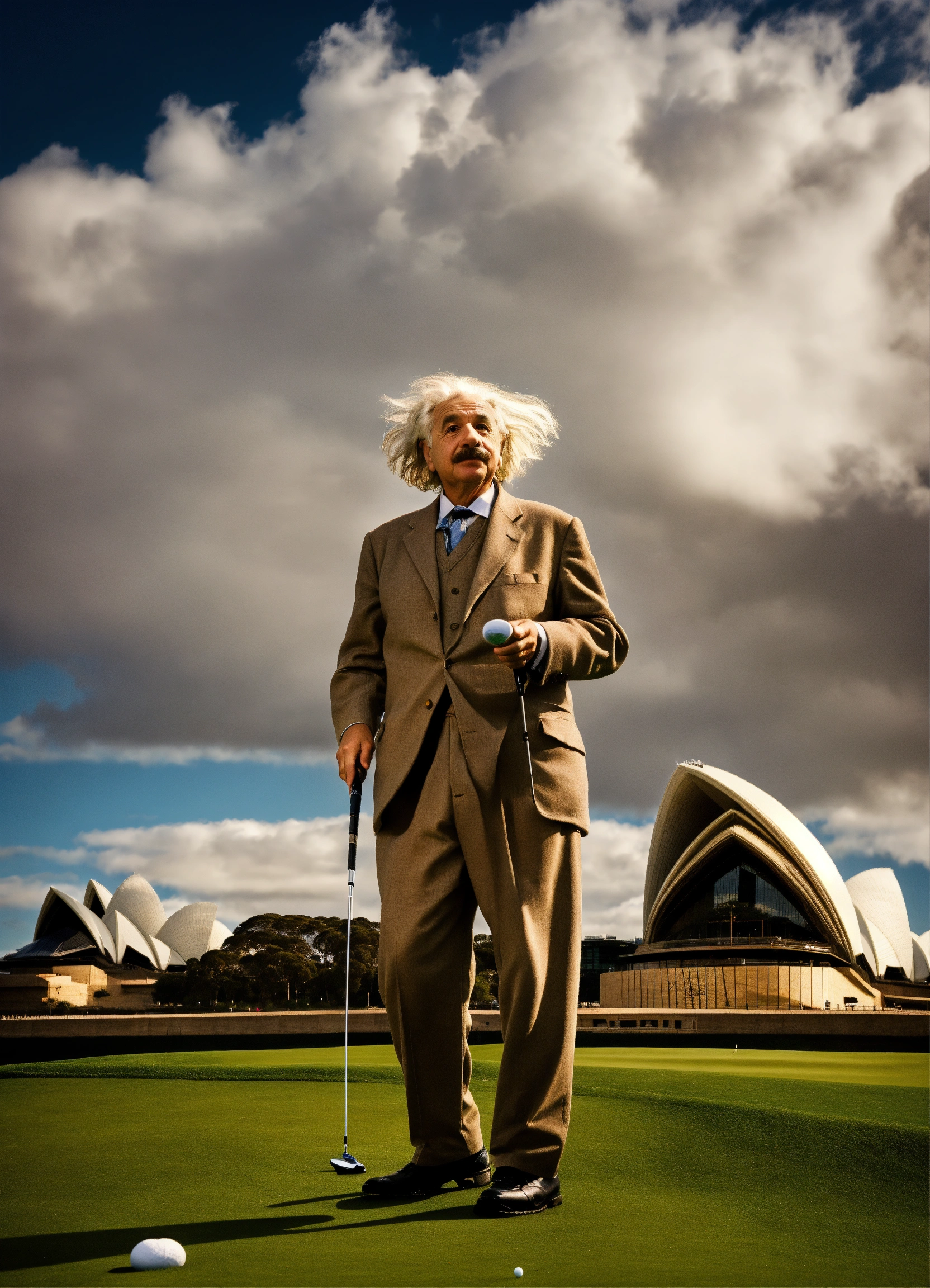 Lexica - Albert einstein playing golf with Sydney Opera House behind ...