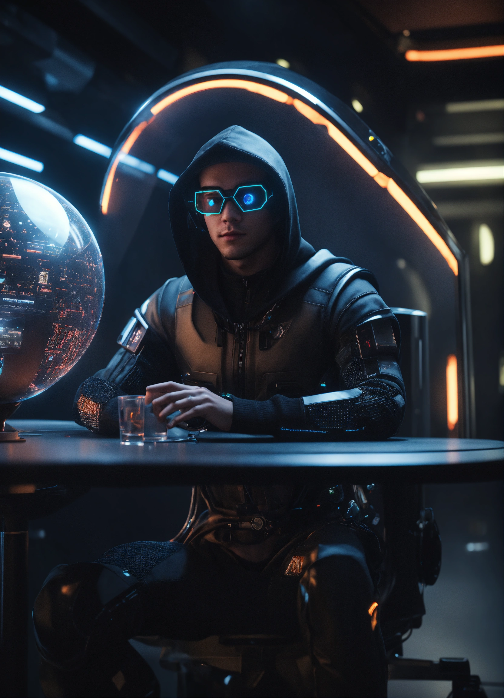 Lexica - Nerdy 25 year old male hacker wearing futuristic black ...