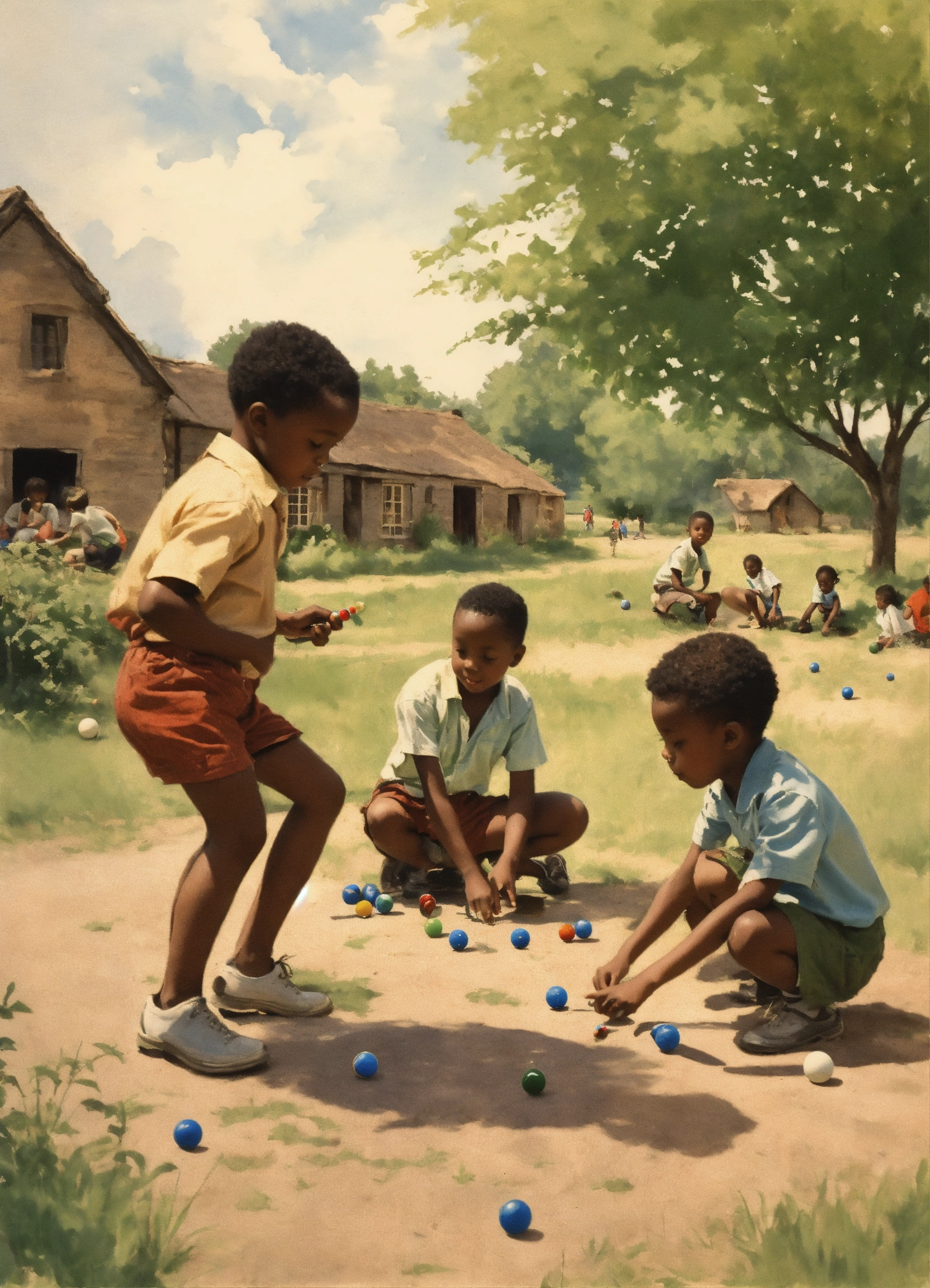 Lexica - Sketching of black children playing marbles in the 1960s at ...