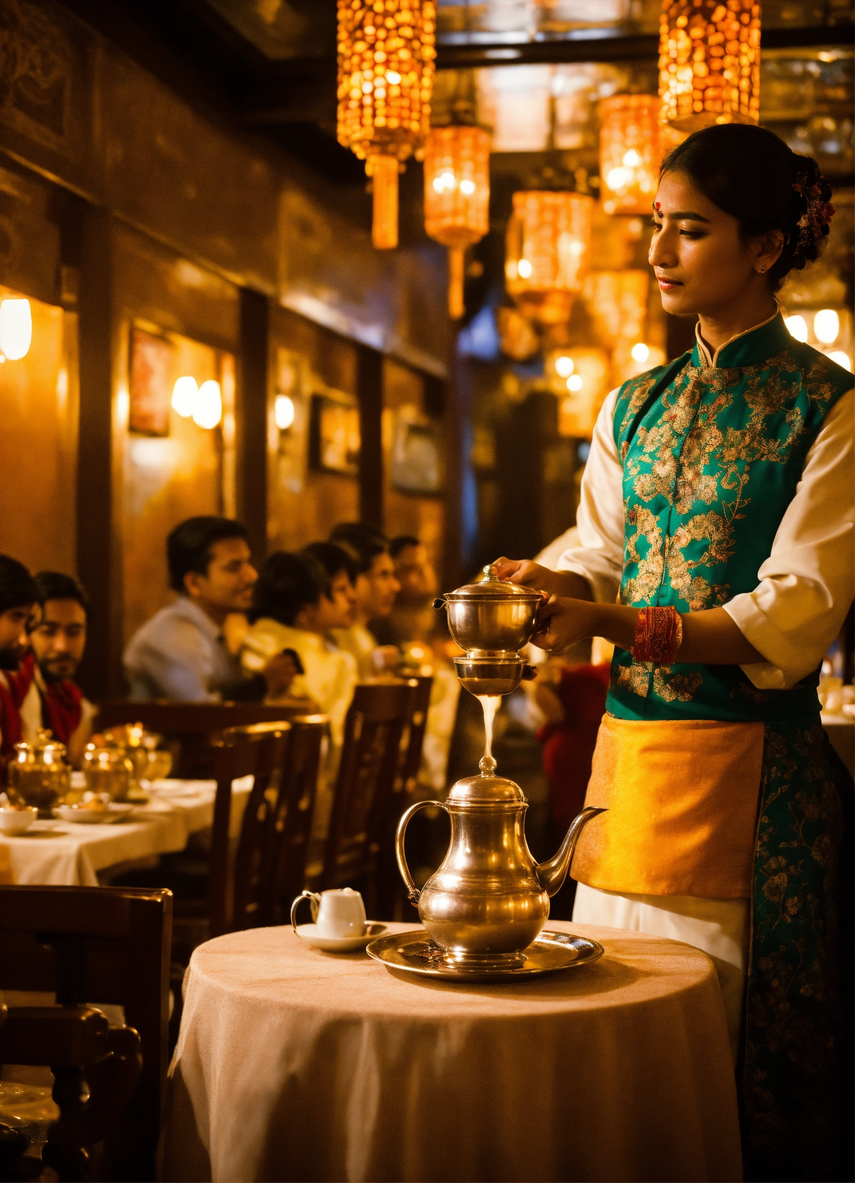 Lexica - Skilled servers pour Chai tea from one cup to another in a ...