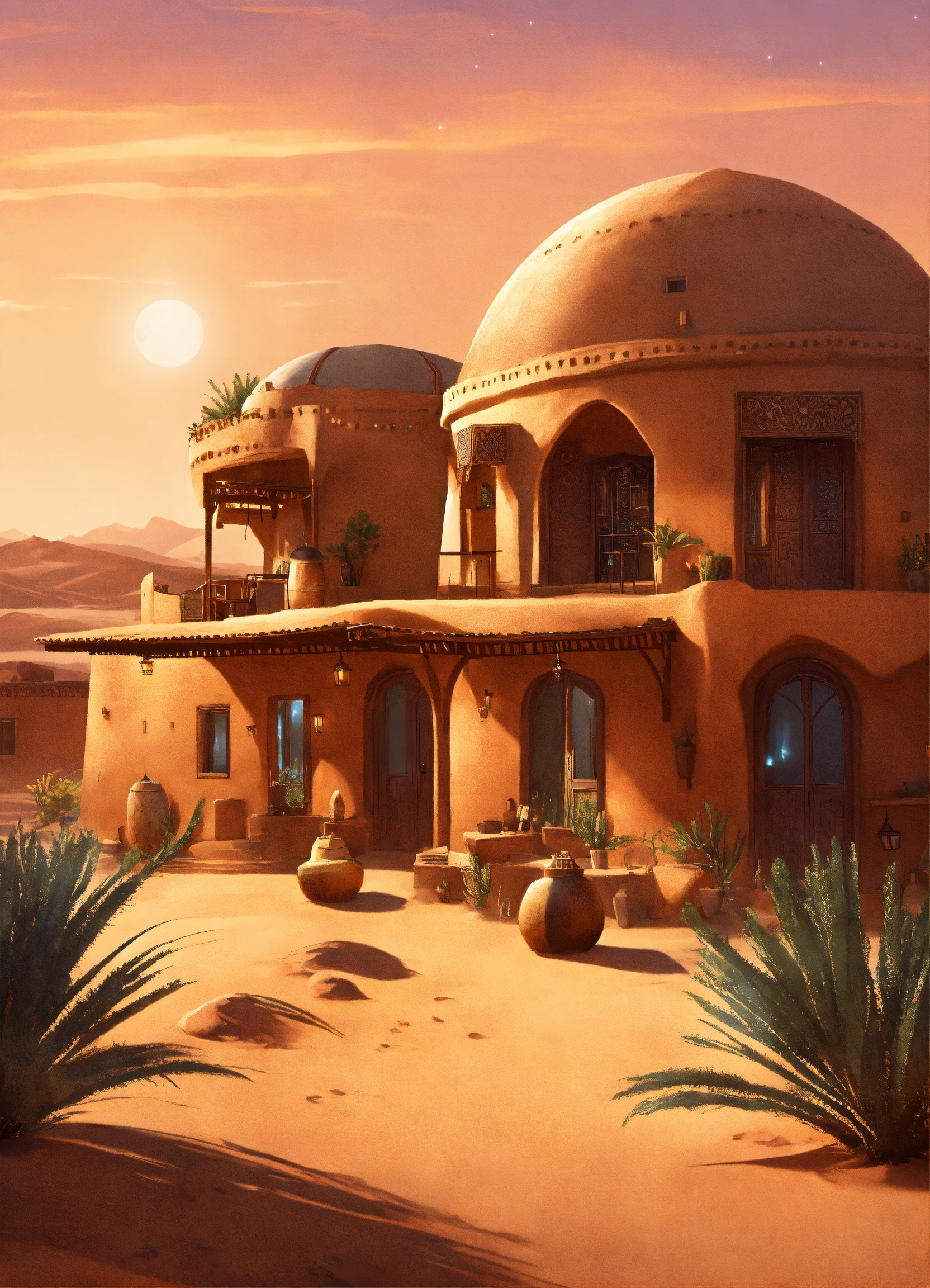 Lexica - Concept art of a large desert home, jakku, desert, flat roof ...