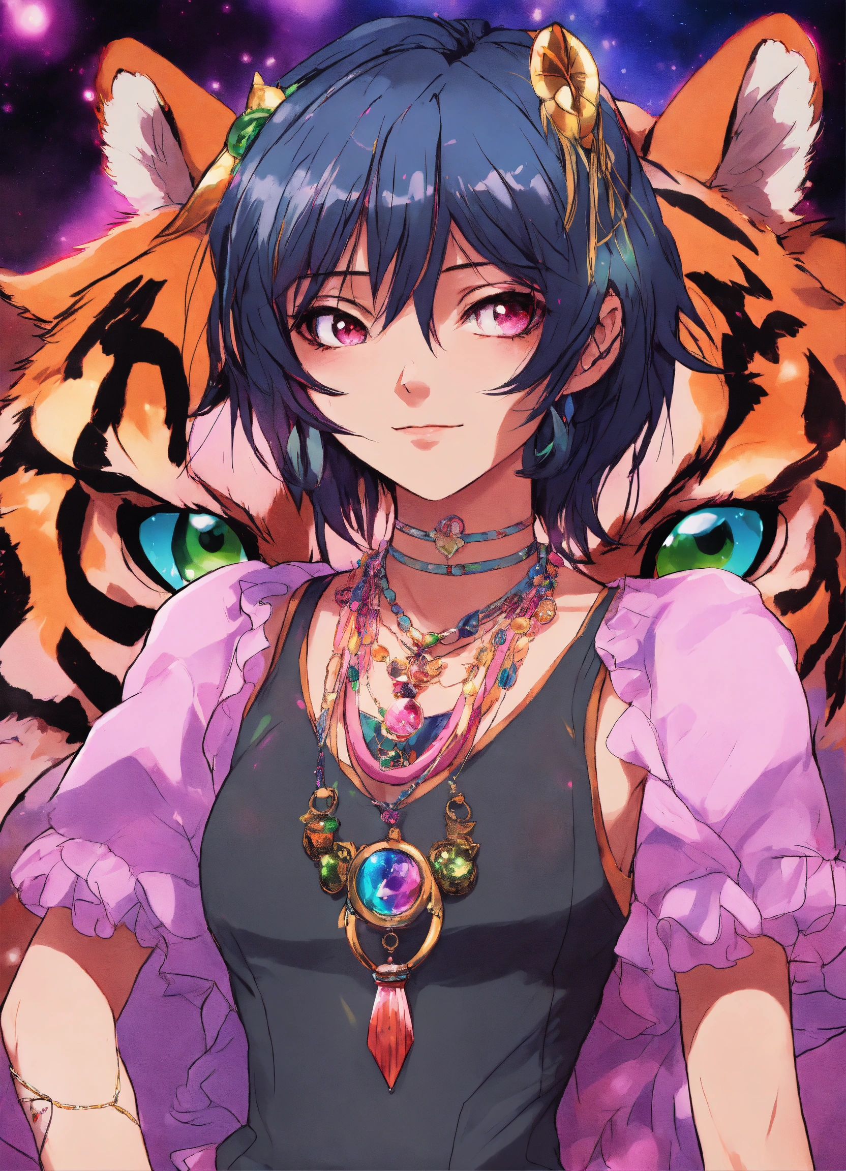 Lexica - A transgender Magical girl with emo cut black hair, streak in ...