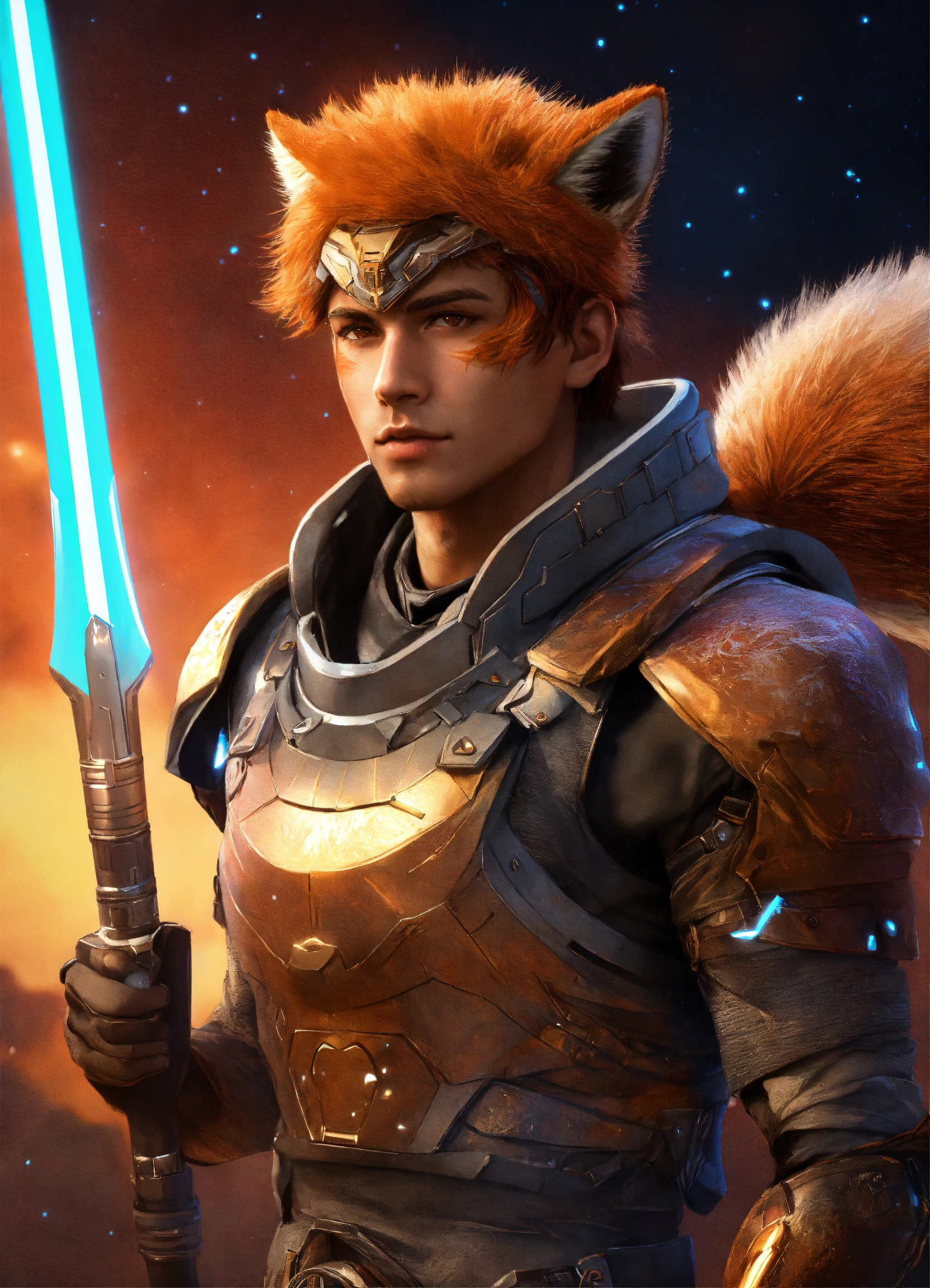 Lexica - Male galactic warrior with a fox-like face and a human male ...