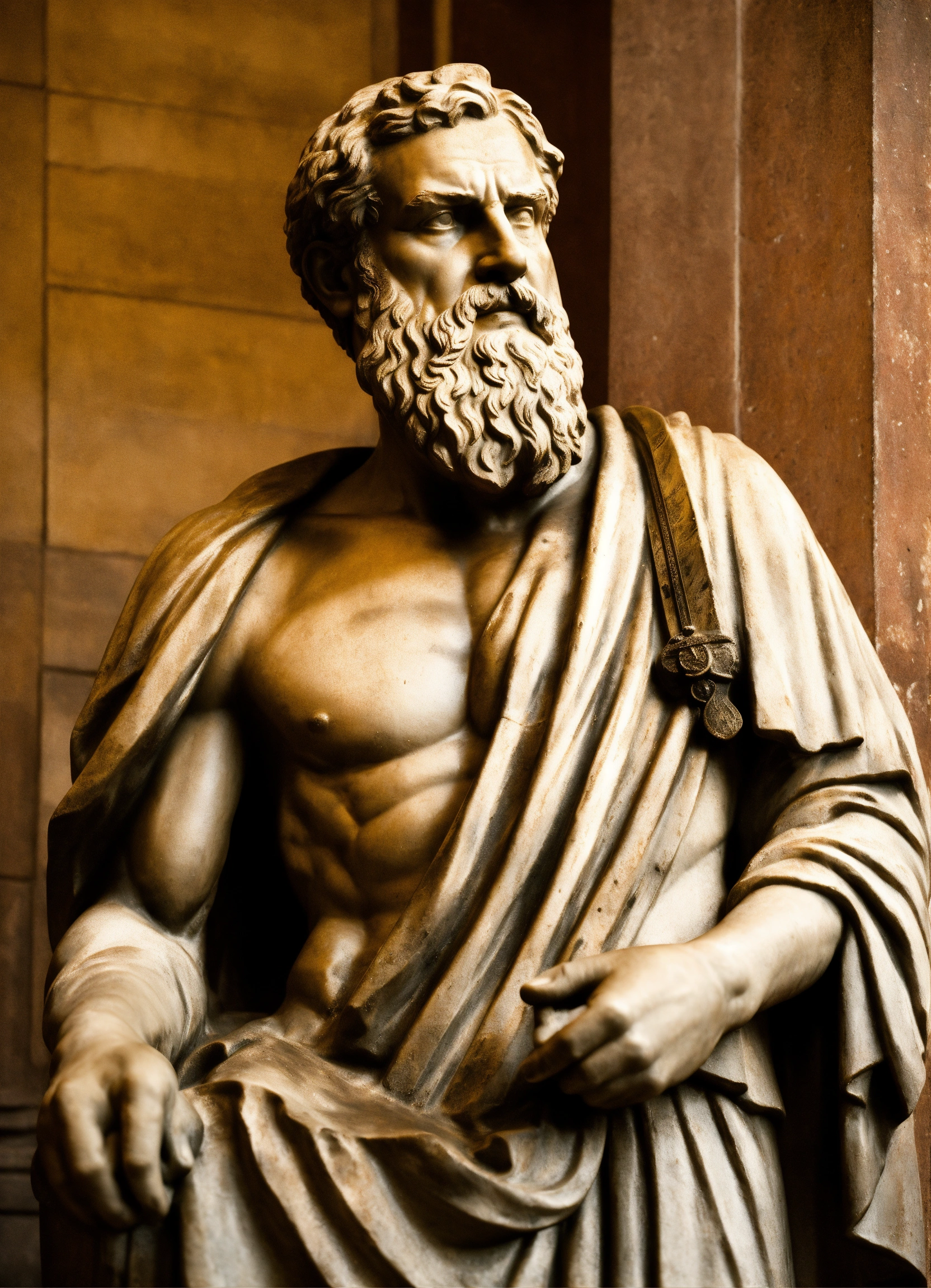 Lexica - Statue of a muscular standing bearded old man in roman clothes ...