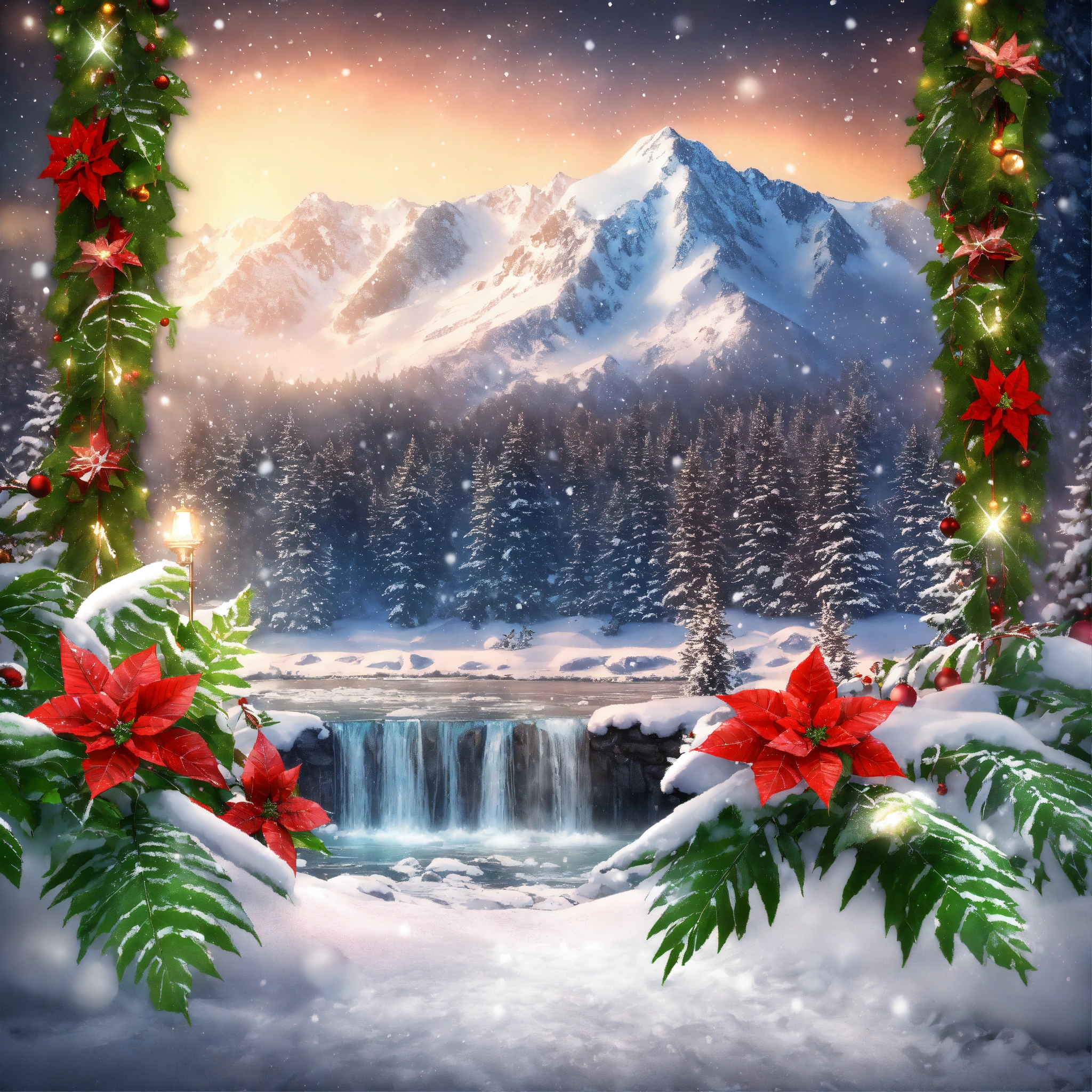 Lexica - Christmas bordered vignette .Waterfall of snow ice and lights ...