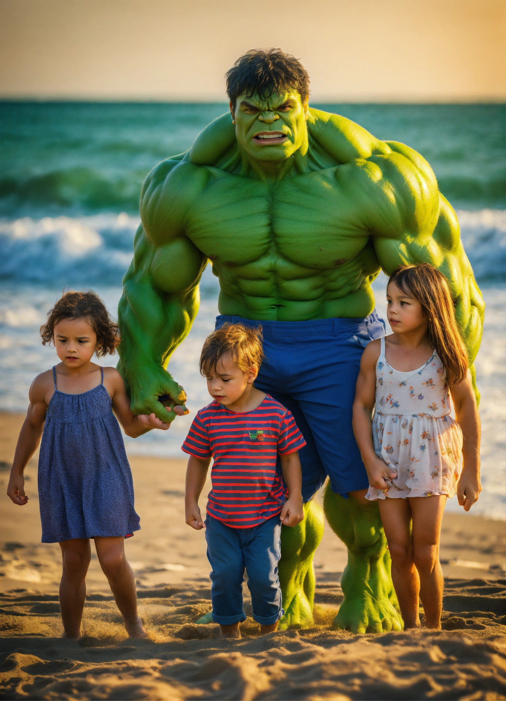Lexica - Hulk family on the beach clear camera focus reality realities