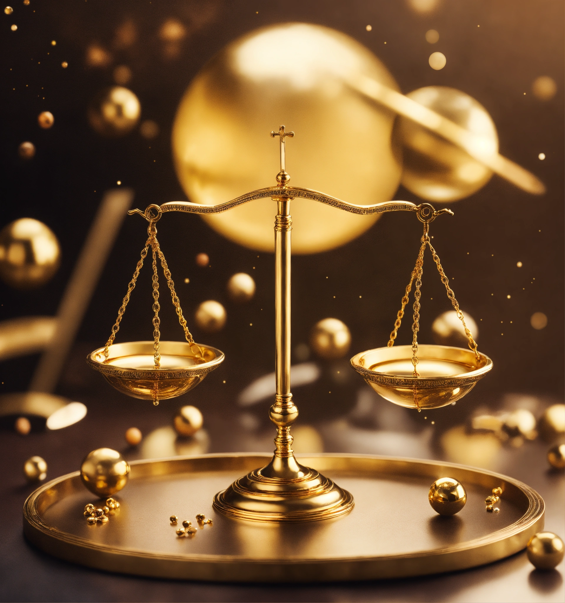 Lexica - Libra sign in gold color in realistic photograph, surrounded ...