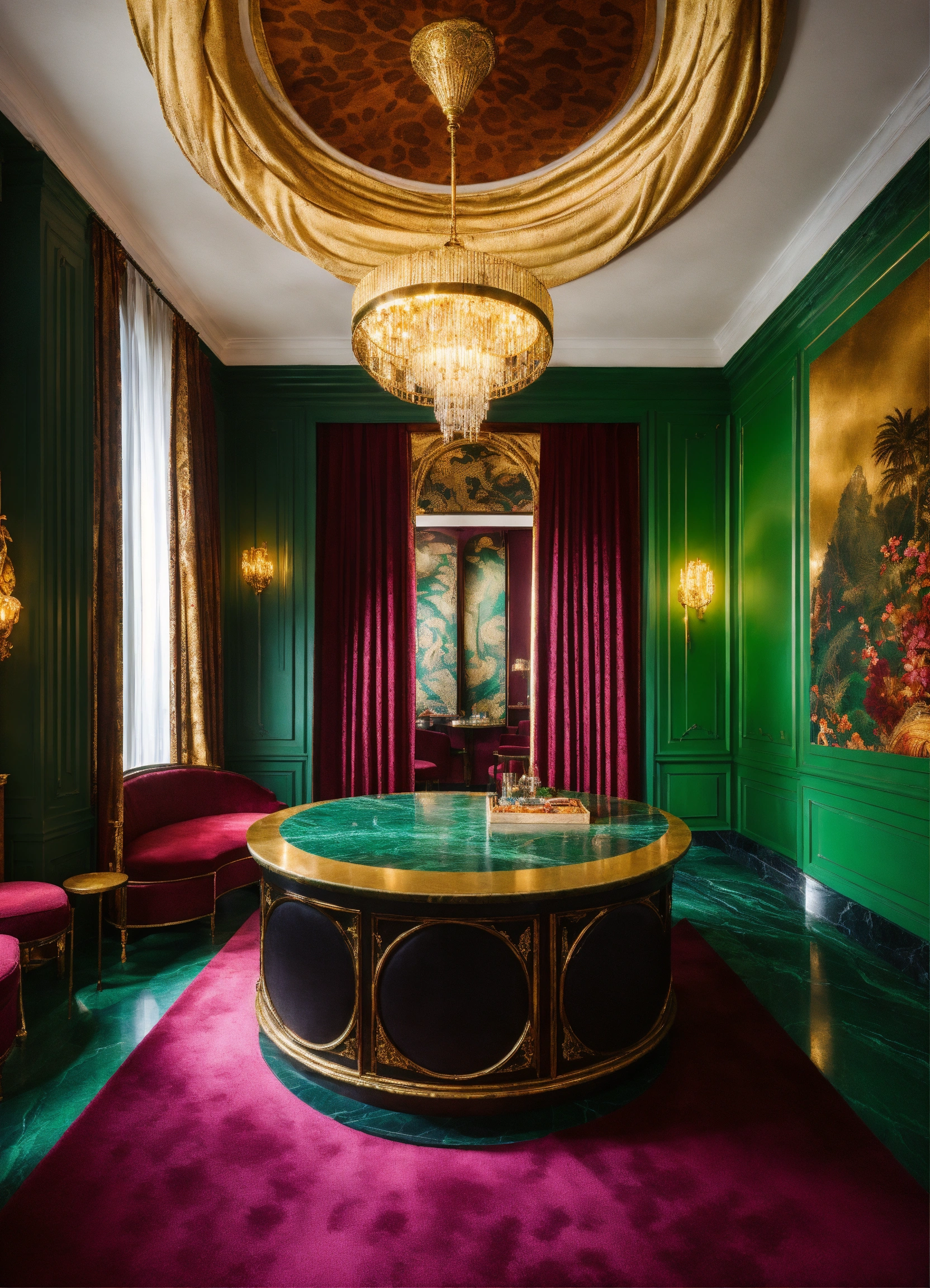 Lexica - A spectacular tropical animal print lobby for a nightclub with ...