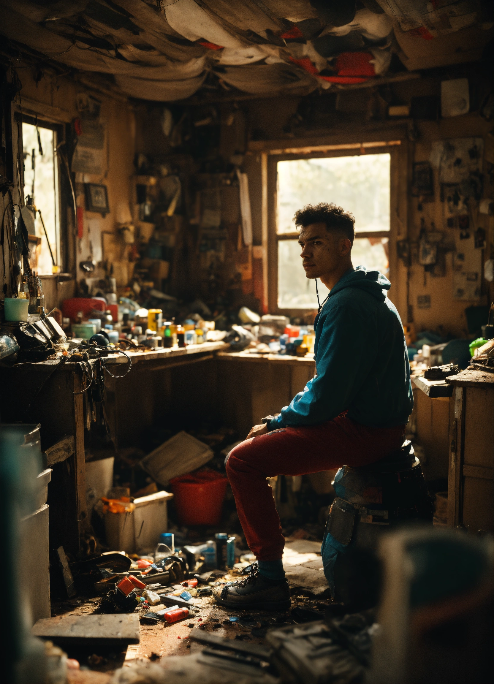 Lexica - Wide angle Environmental shot of evil Cyborg in a cluttered ...