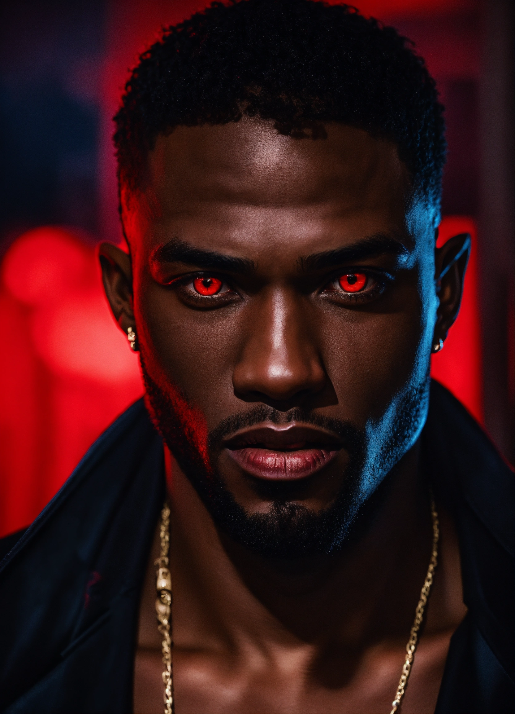 Lexica - Handsome black man, vampire with red eyes, black suit