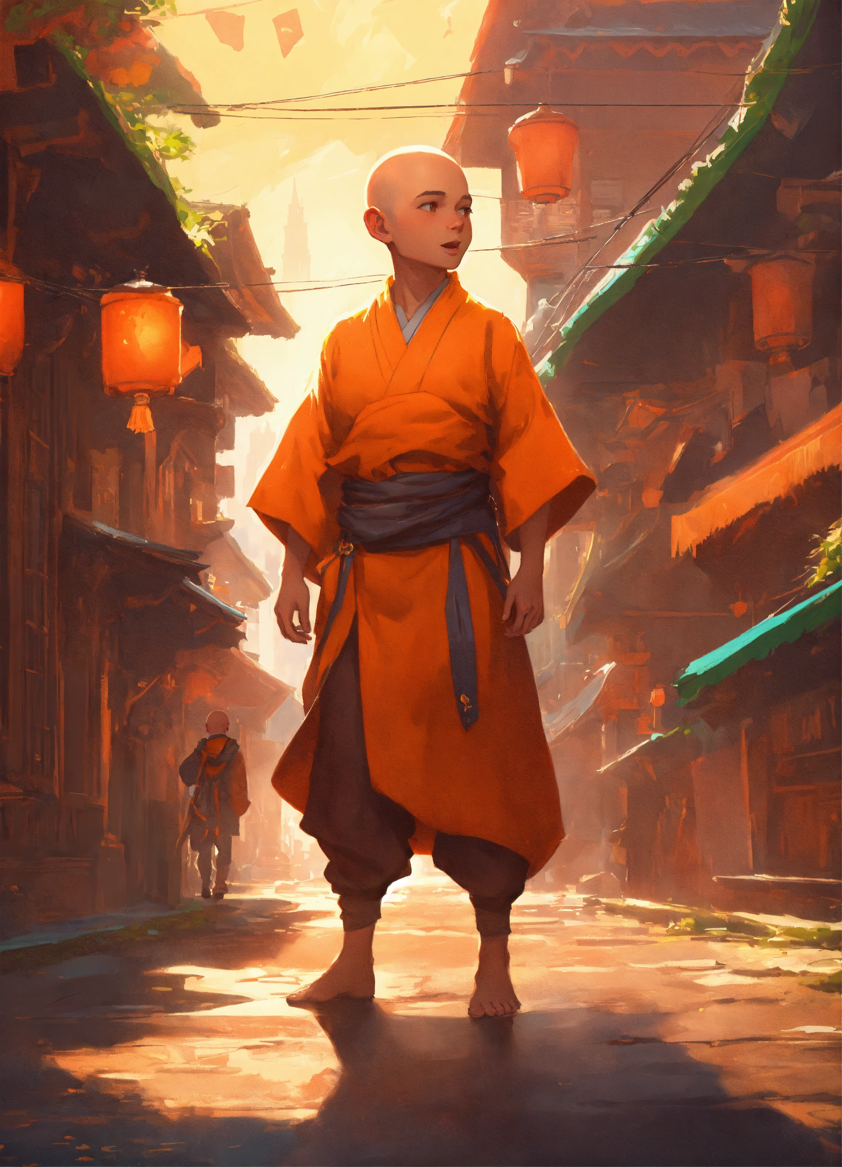 Lexica - Youthful halfling with silly expression wearing a orange monk ...