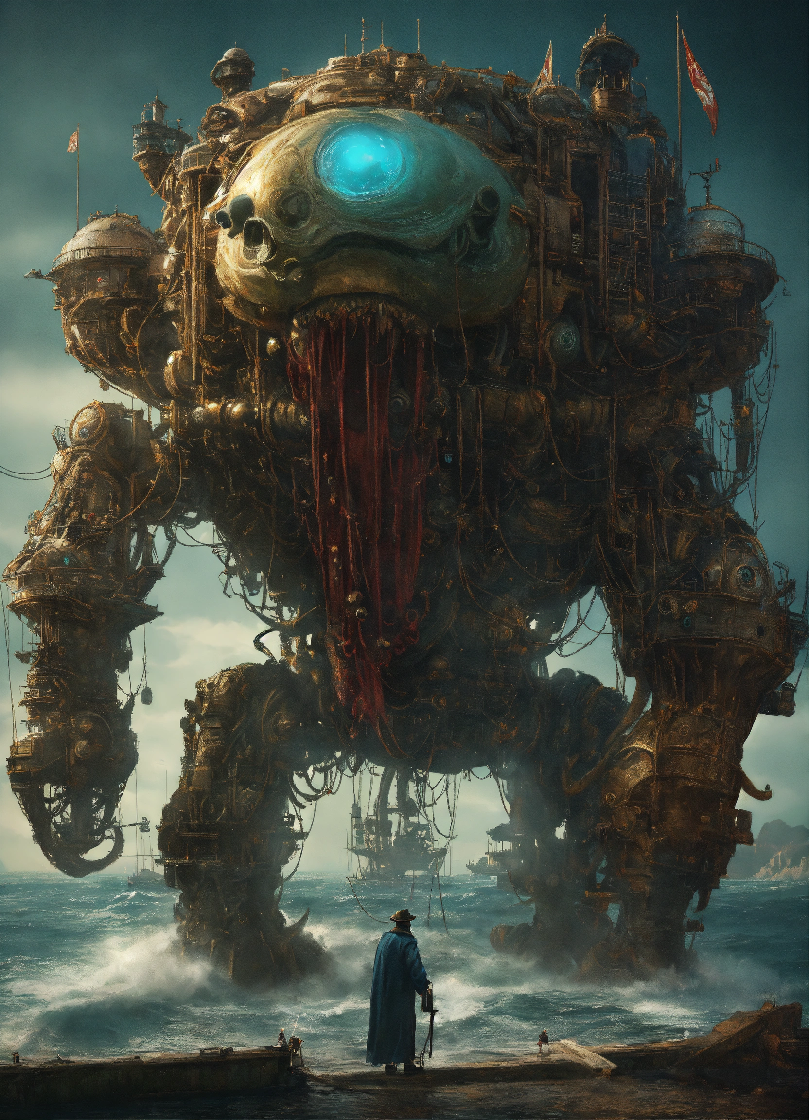 Lexica - An artwork of an enormous cyborg creature, in the style of ...
