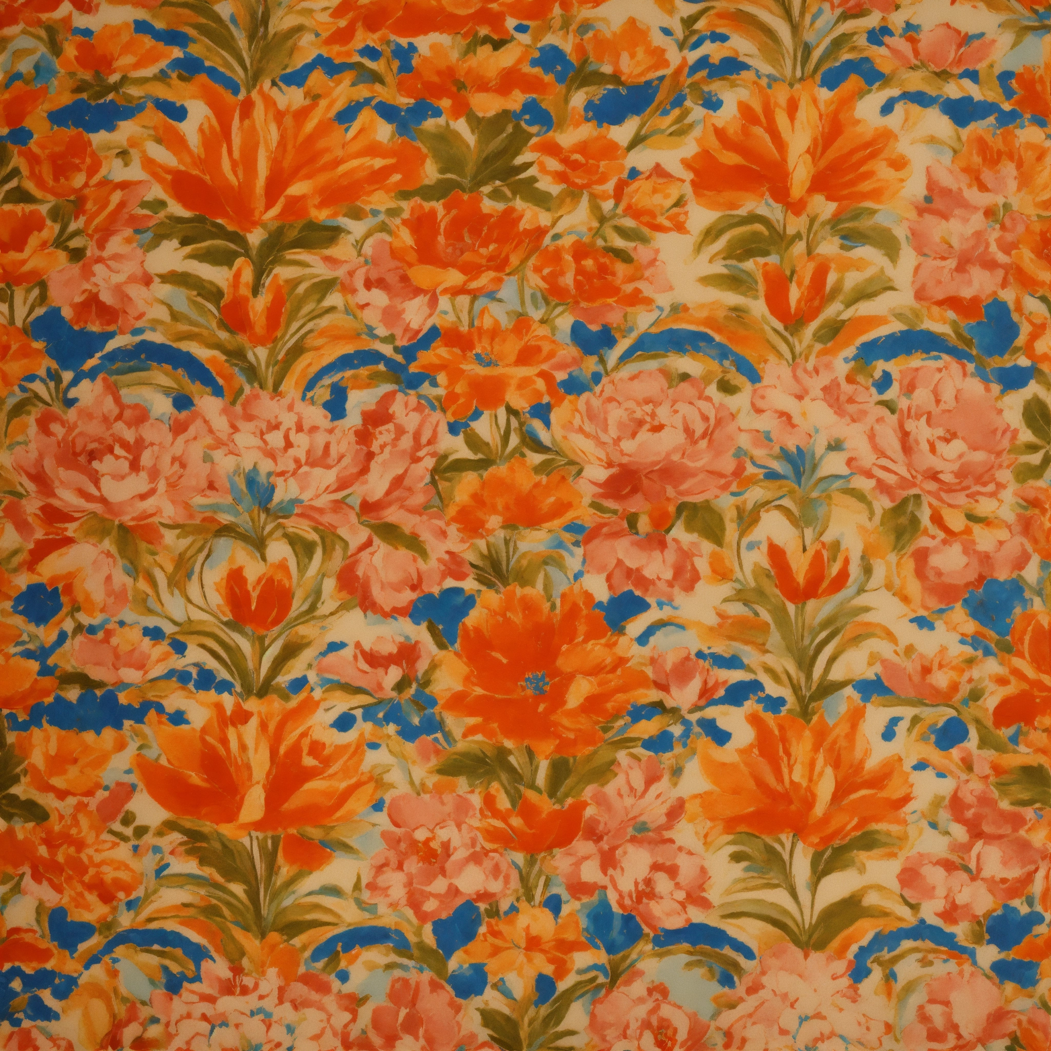 Lexica - Floral print, tiled motif, fire opal, shiny, vintage