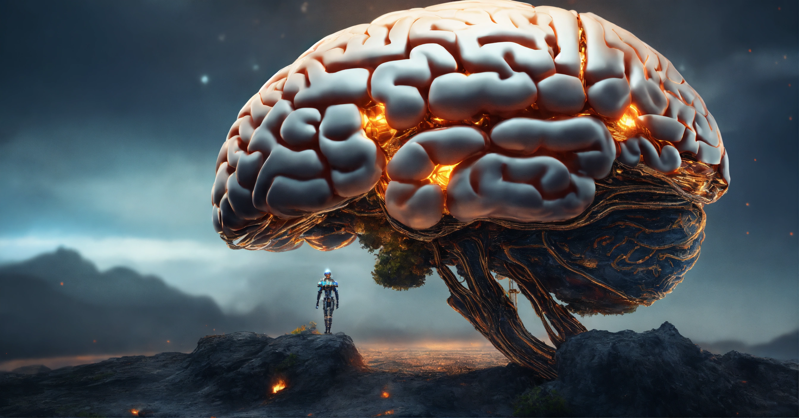 Lexica - Human brain with an AI god holding it hovering above the AI ...