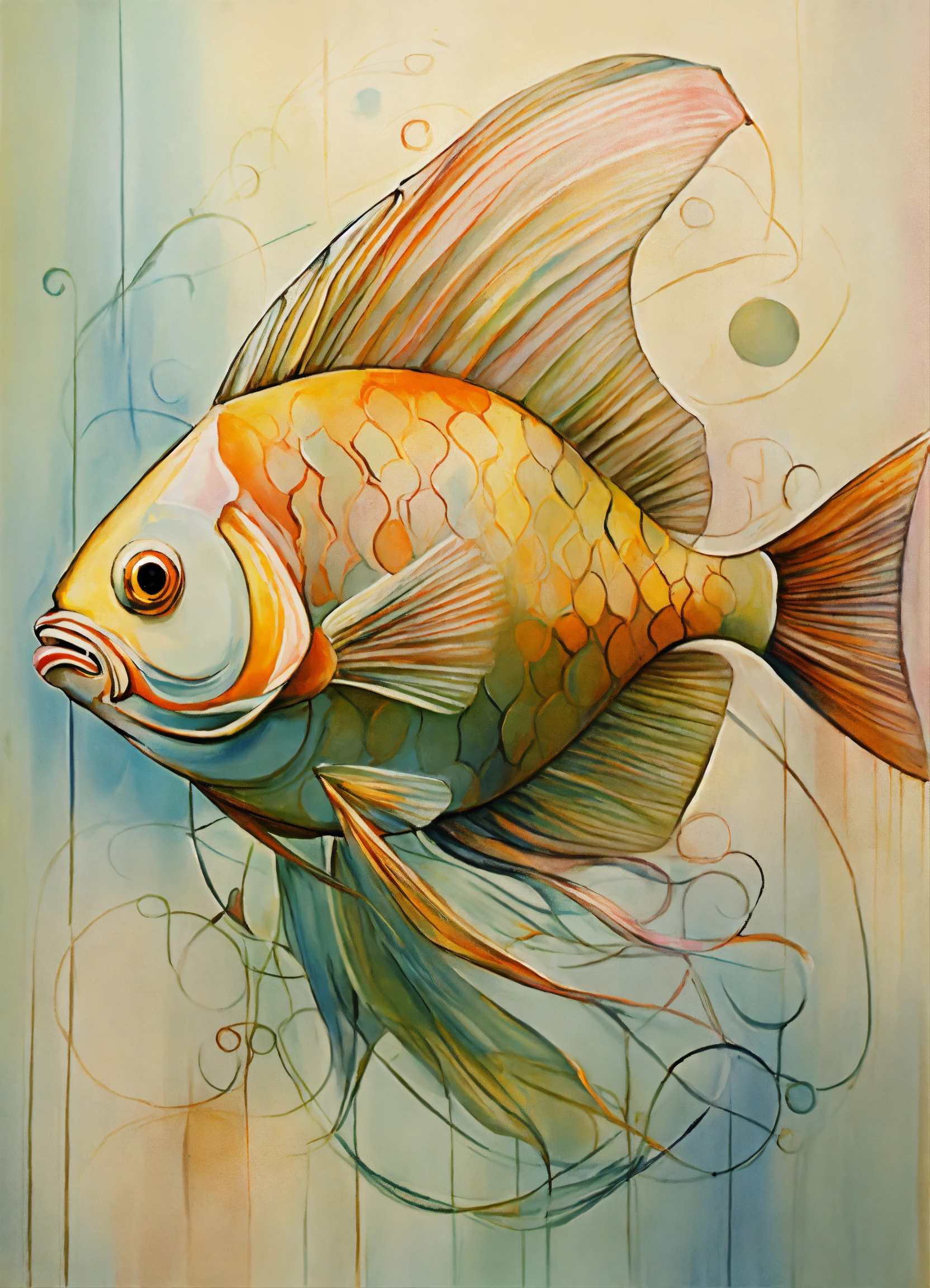 Lexica - Abstract Leonardo da Vinci painting fish in pastel shades.