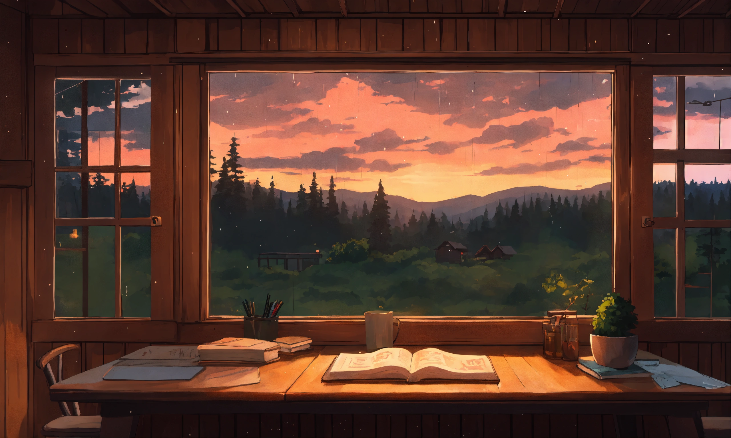 Lexica - Cozy wooden nordic cabin, anime, studio ghibli, minimalistic ...