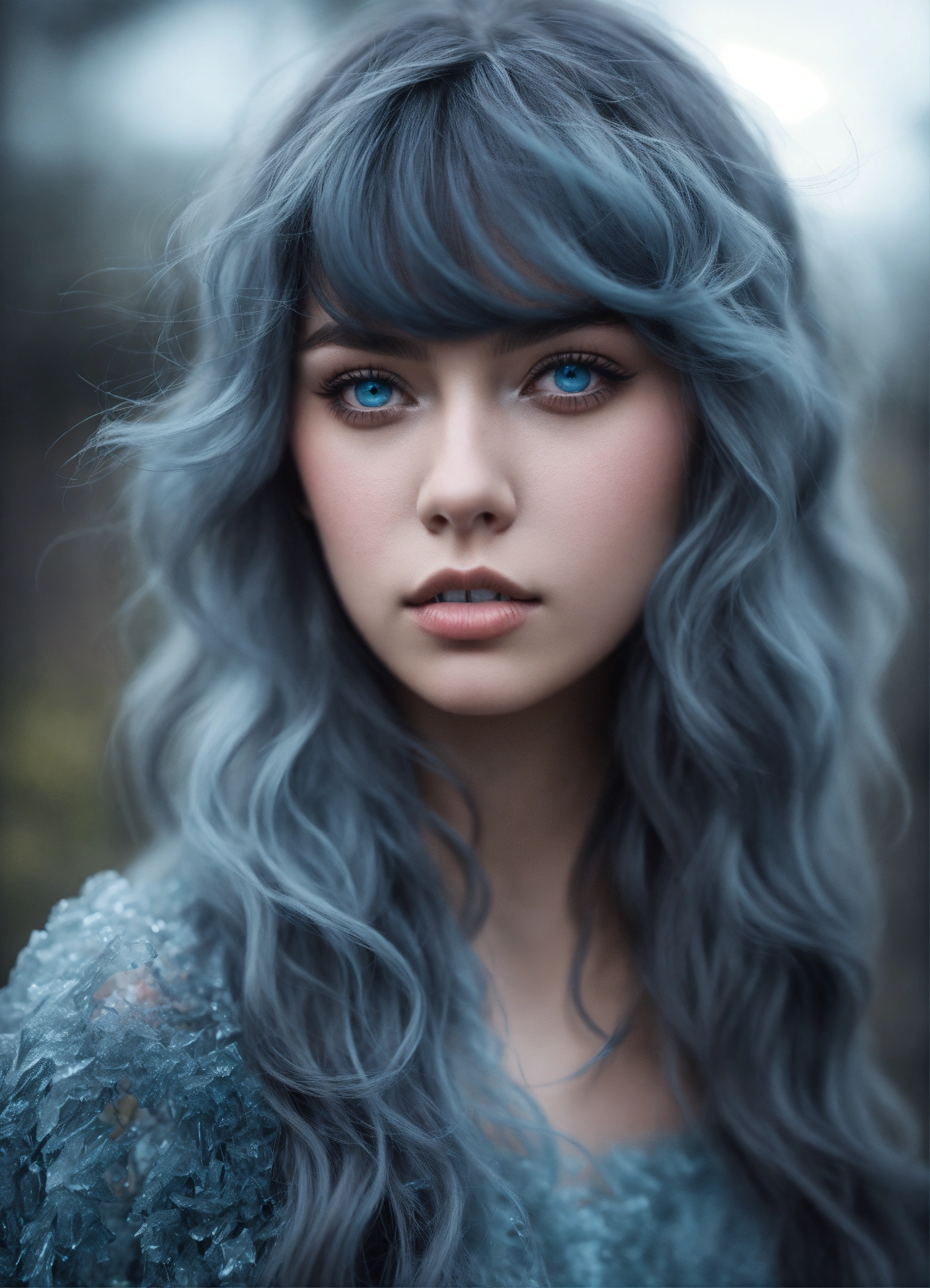 Lexica - Girls with icy blue eyes charcoal colored slightly wavy hair ...