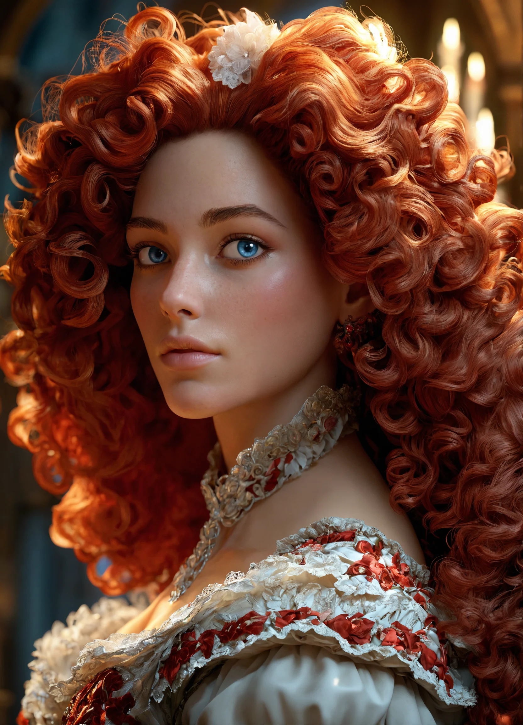 Lexica - Beautiful Baroque Princess, elaborate gown, massive curly red ...