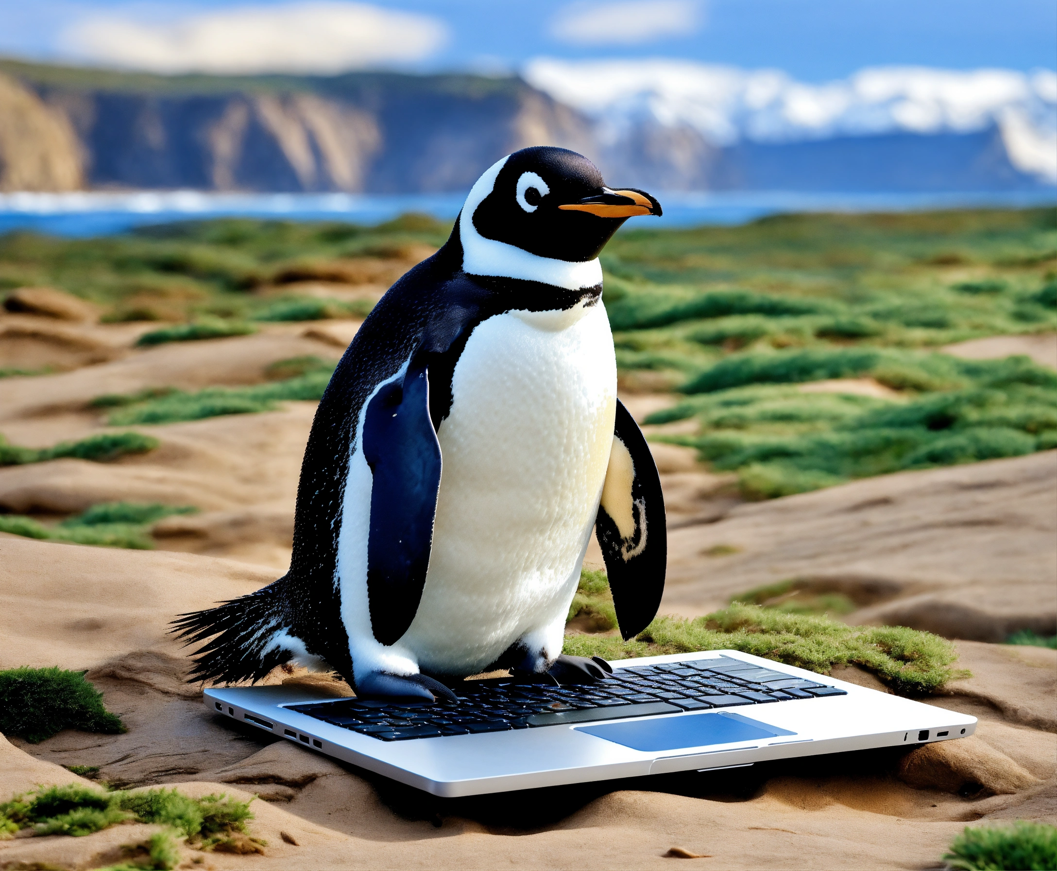 Lexica - Please picture penguins with a smart watch typing on a laptop ...
