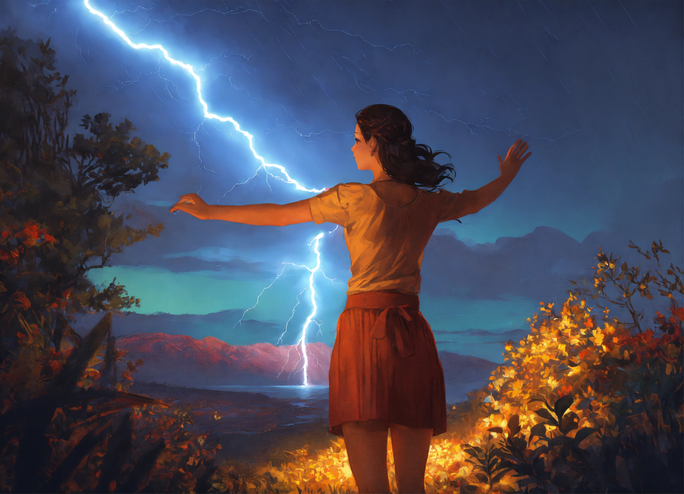 Lexica - Illustration of a woman shooting lightning from her hands