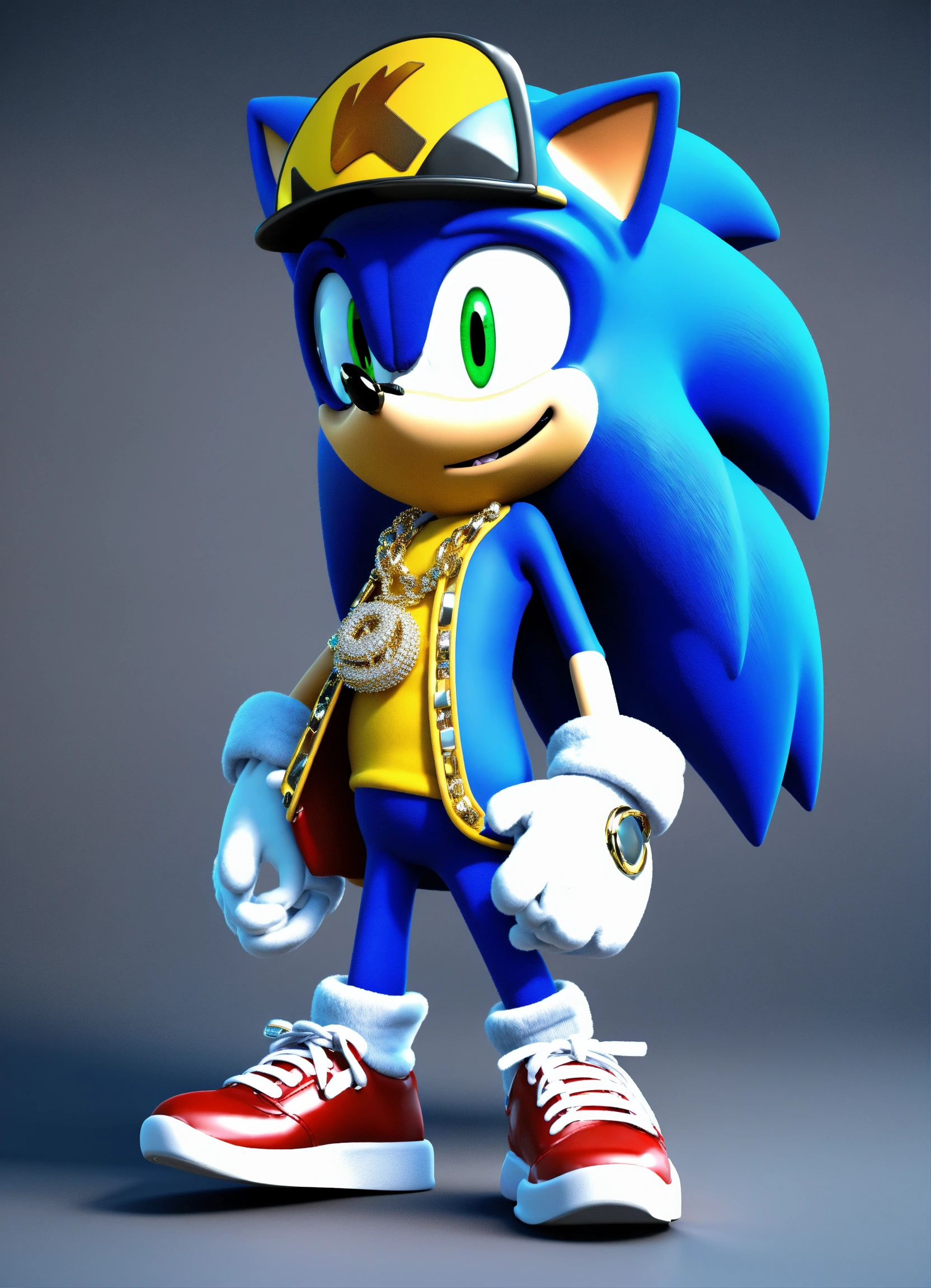 Lexica - 3D model, sonic the hedgehog dressed in trendy hip-hop attire ...