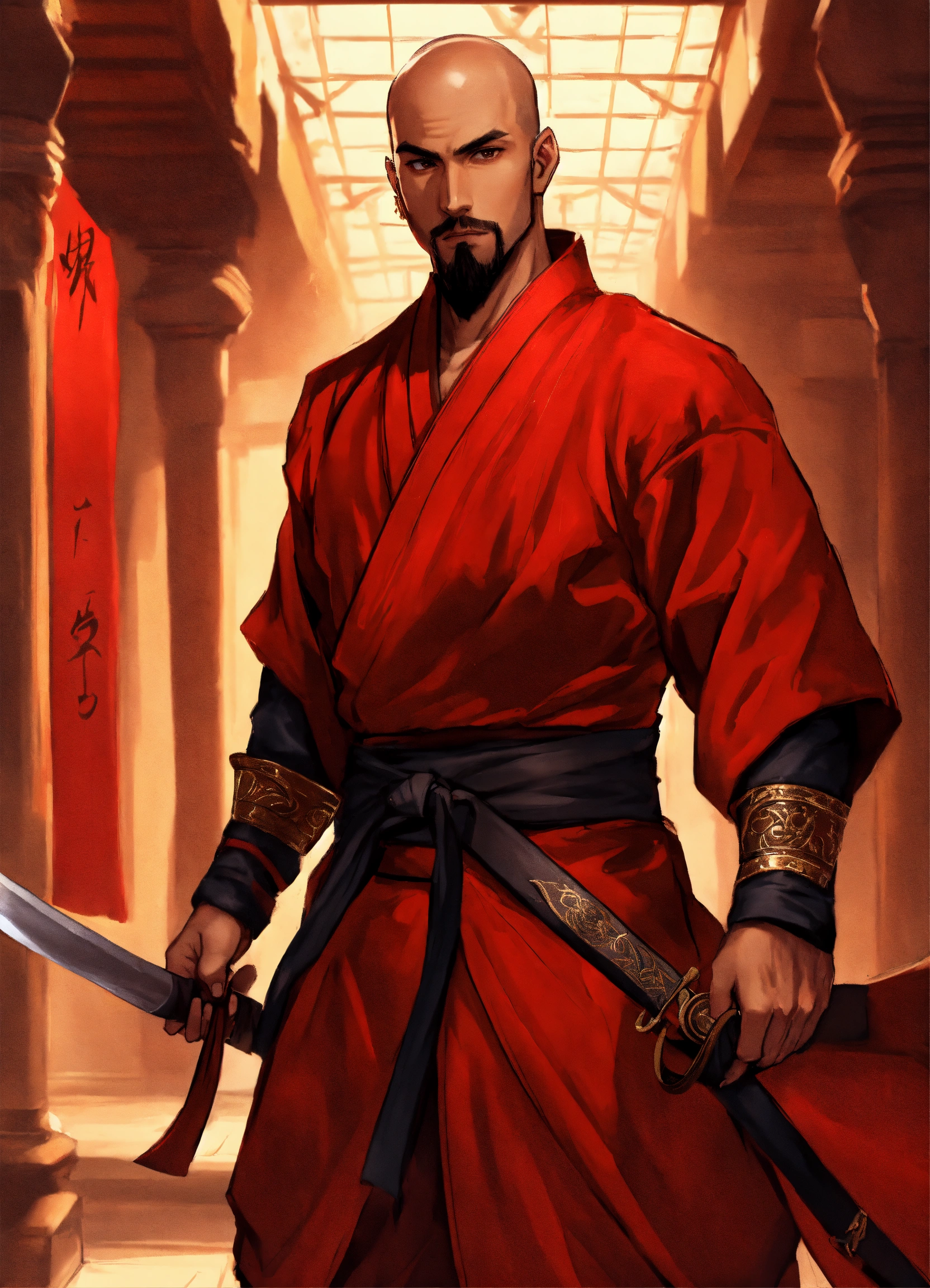 Lexica - D&D male, ninja, red robes, shirtless, brown eyes, black ...