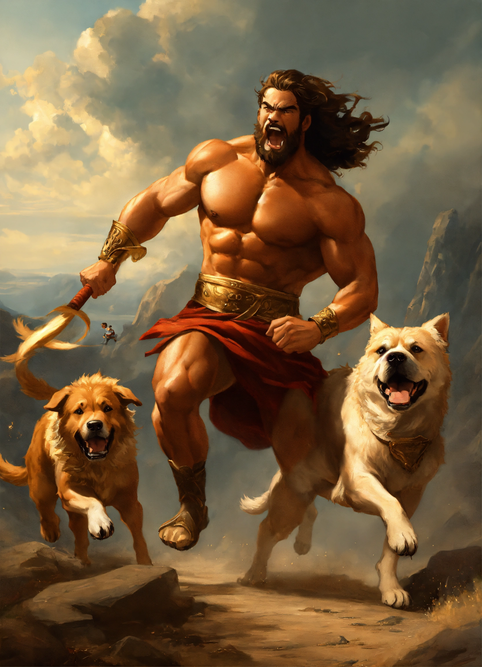 Lexica - Hercules being chased by giant angry dog with three heads