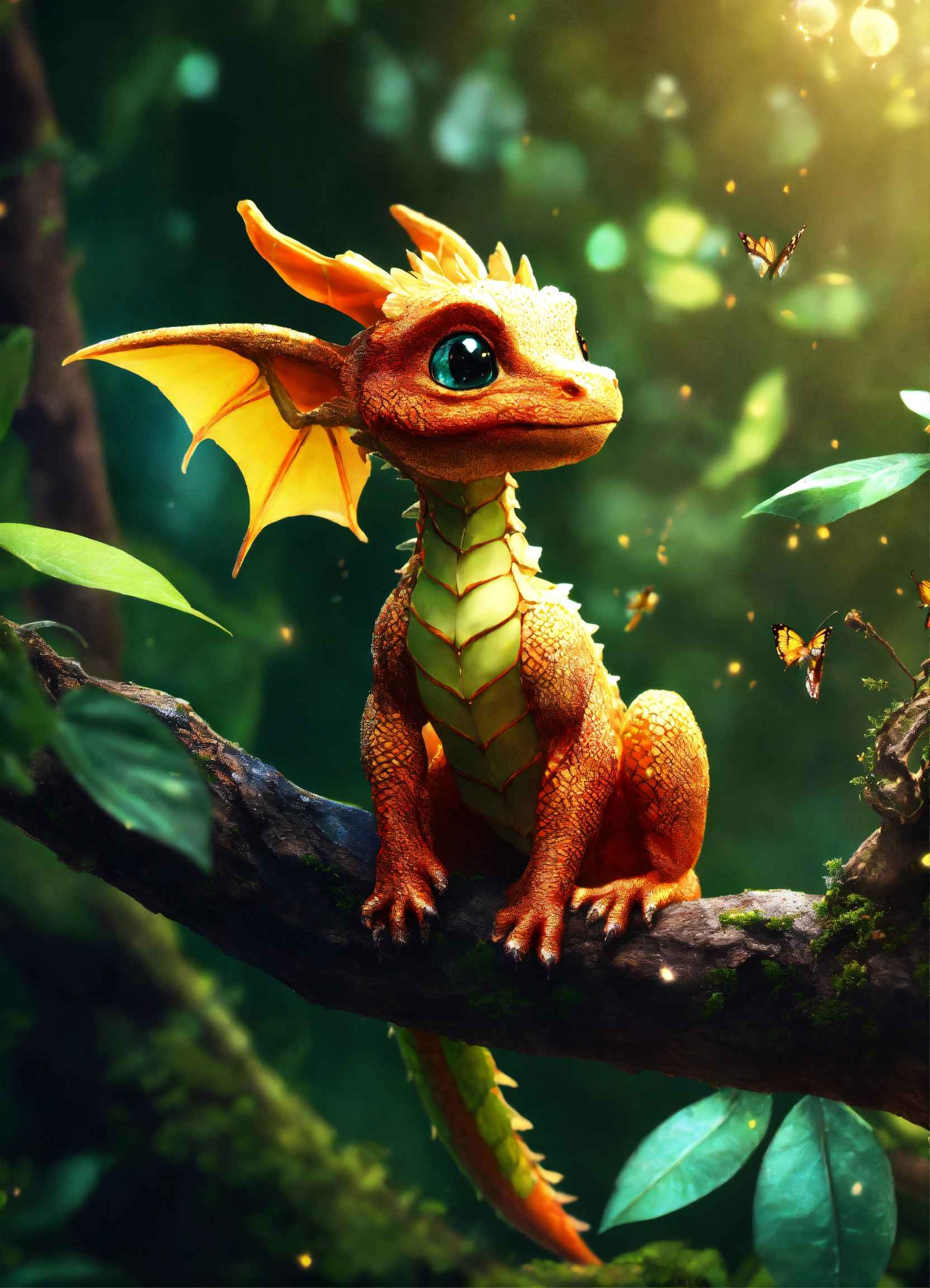 Lexica - A beautiful baby dragon sitting on a limb in a tree in a ...