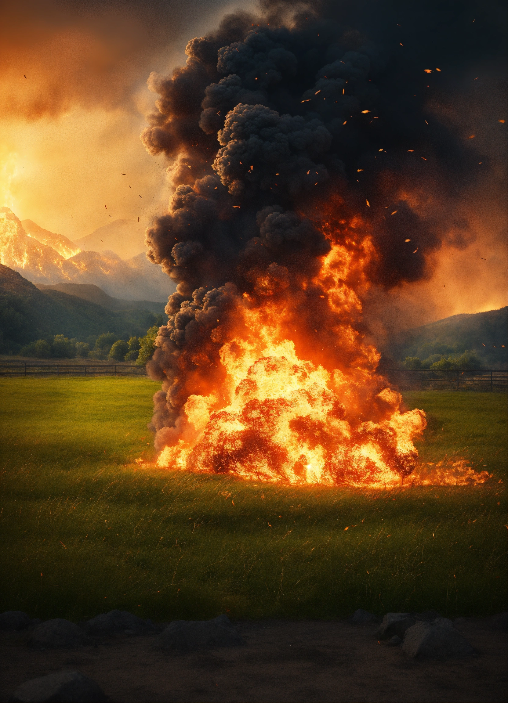 Lexica - Background with explosions and fire, grass on the ground